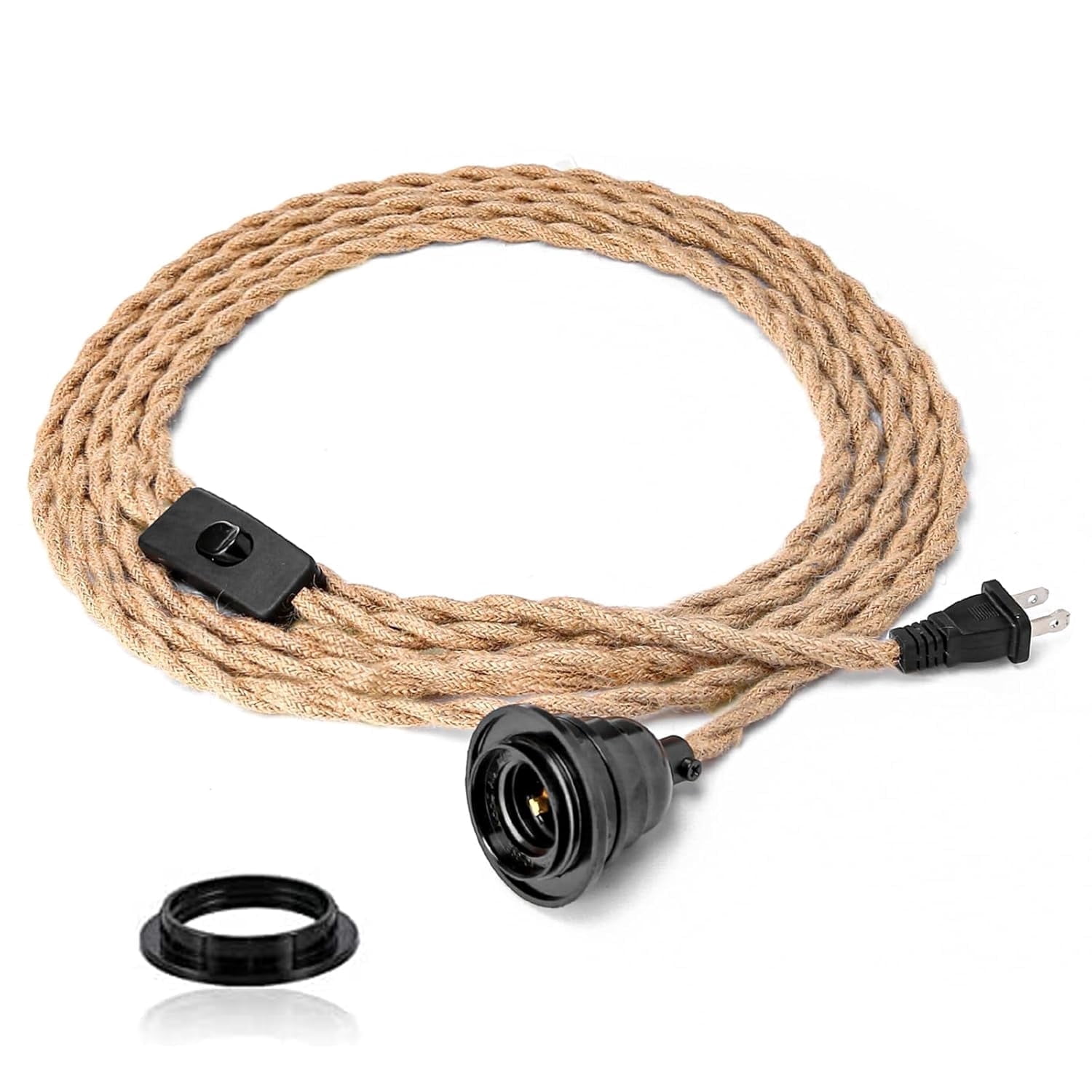FRIDEKO HOME 15FT Plug in Pendant Light Fixture with Switch, Hemp Rope ...