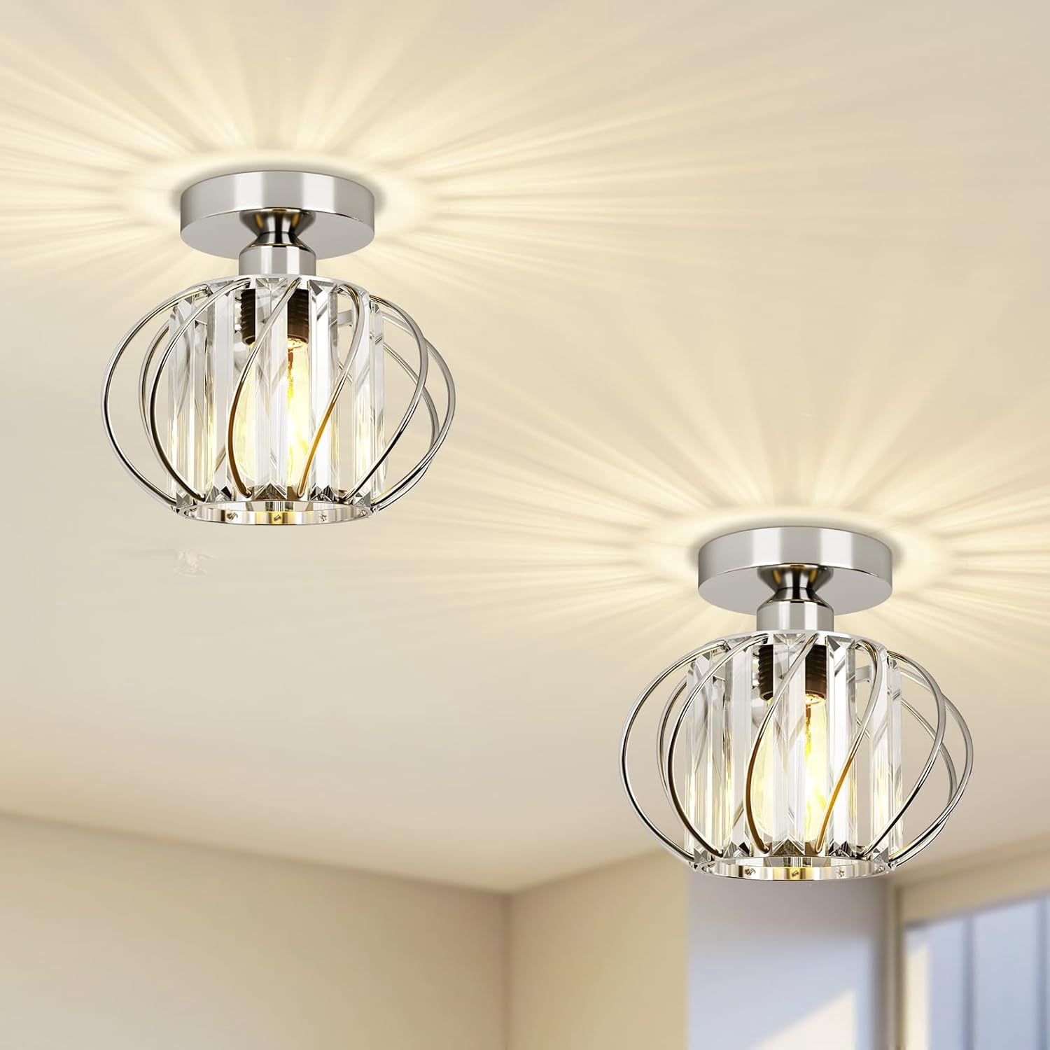 FRIDEKO HOME 2 Pack Crystal Ceiling Light - Modern Semi Flush Mount ...