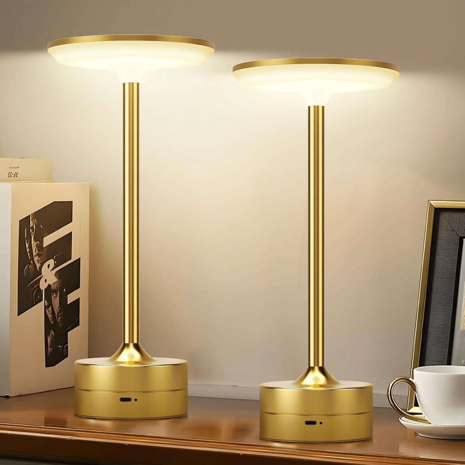 FRIDEKO HOME 2 Pack LED Cordless Table Lamp, Rechargeable Table Lamps ...