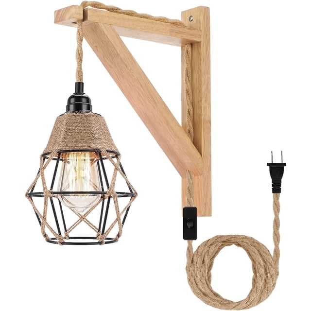 FRIDEKO HOME 8.2 FT Plug in Wall Sconce (Without Bulb), Wood Light ...