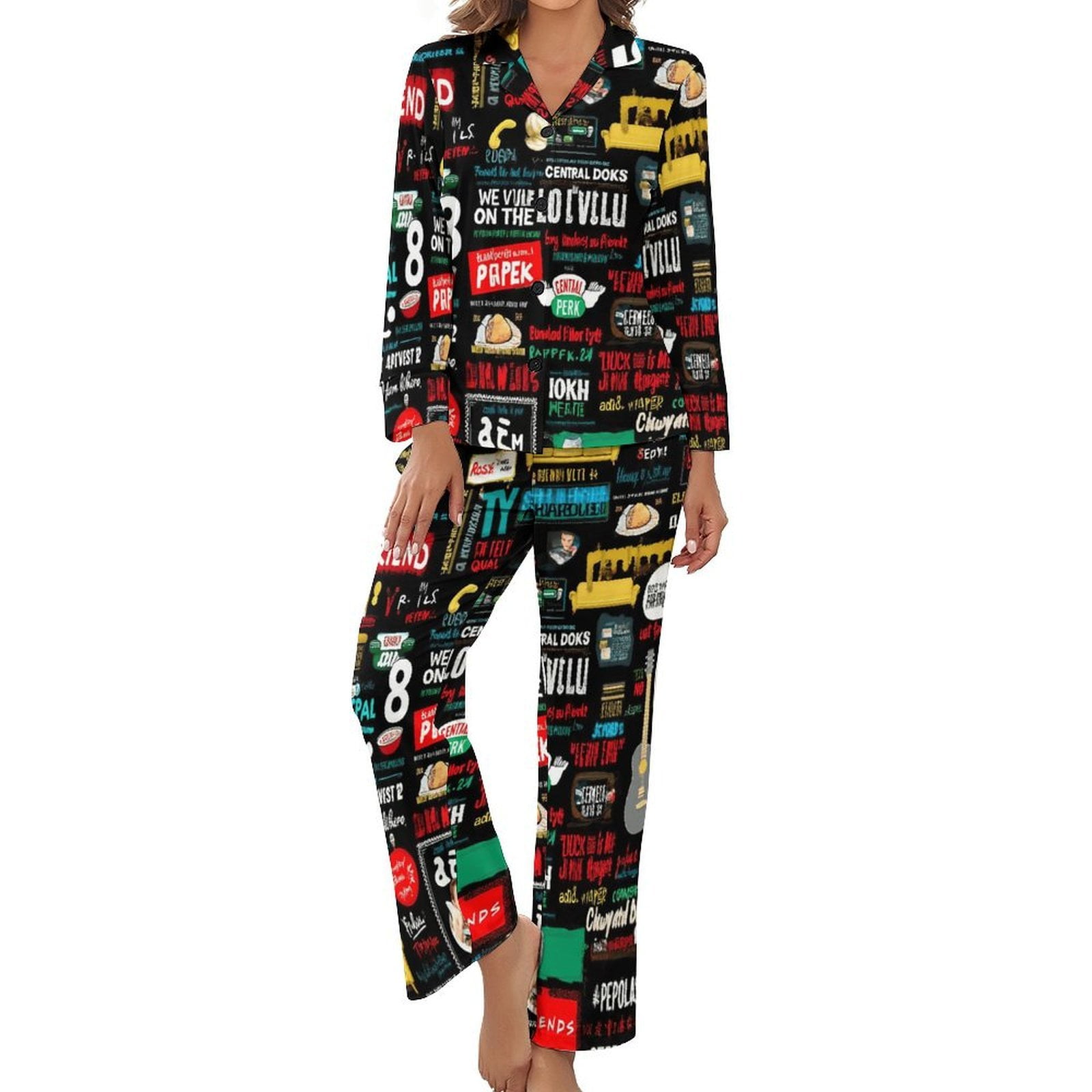 FRIENDS TV SHOW COLLAGE Printed Pajama Set for Couples, Women Men Long ...