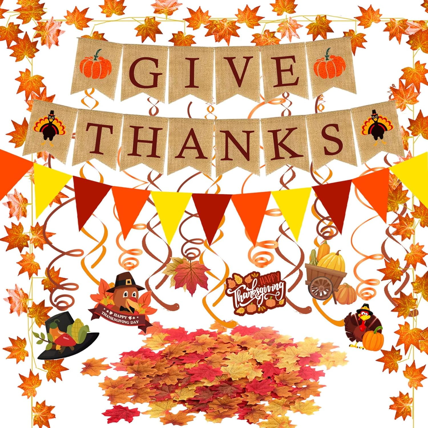 FRIENDSGIVING Burlap Banner Paper Triangular Bunting Maple leaf Garland ...