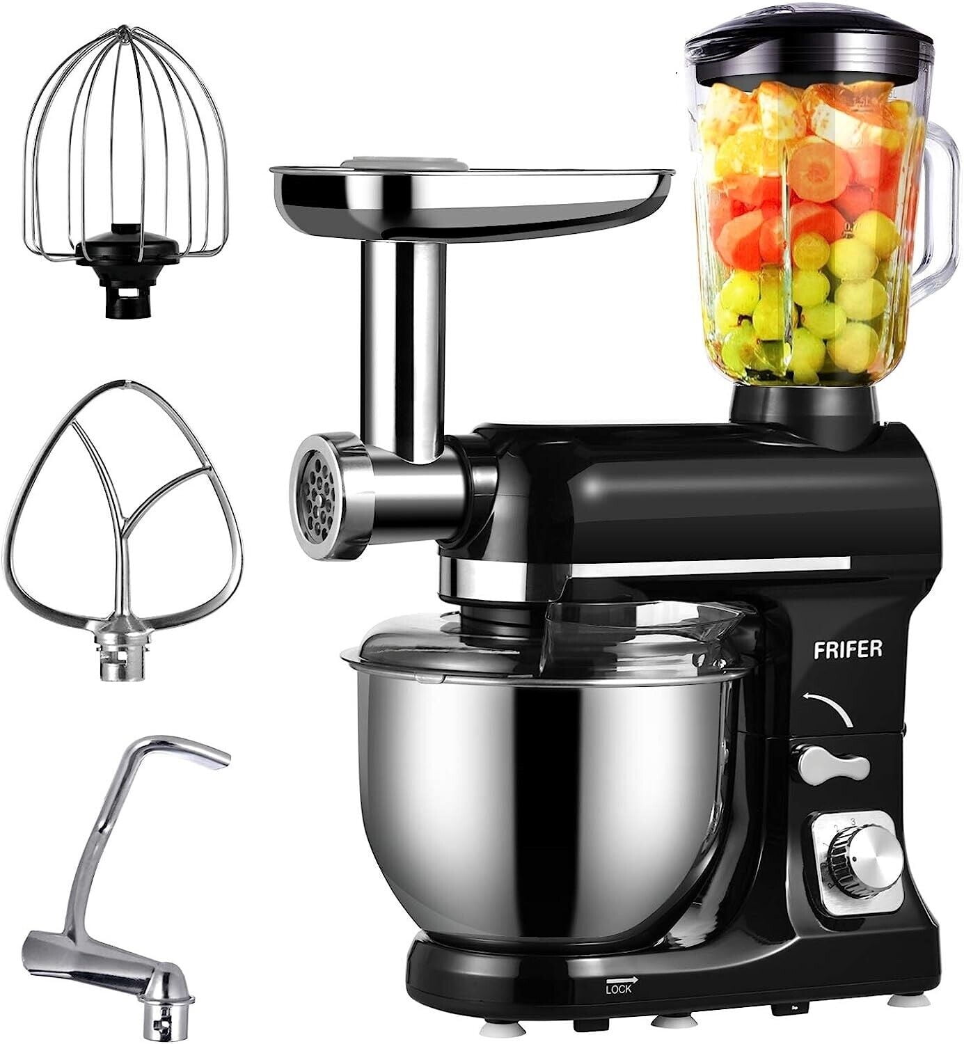 FRIFER 660W 3-in-1 Electric Stand Mixer with 6-speed, 9.5QT Bowl ...