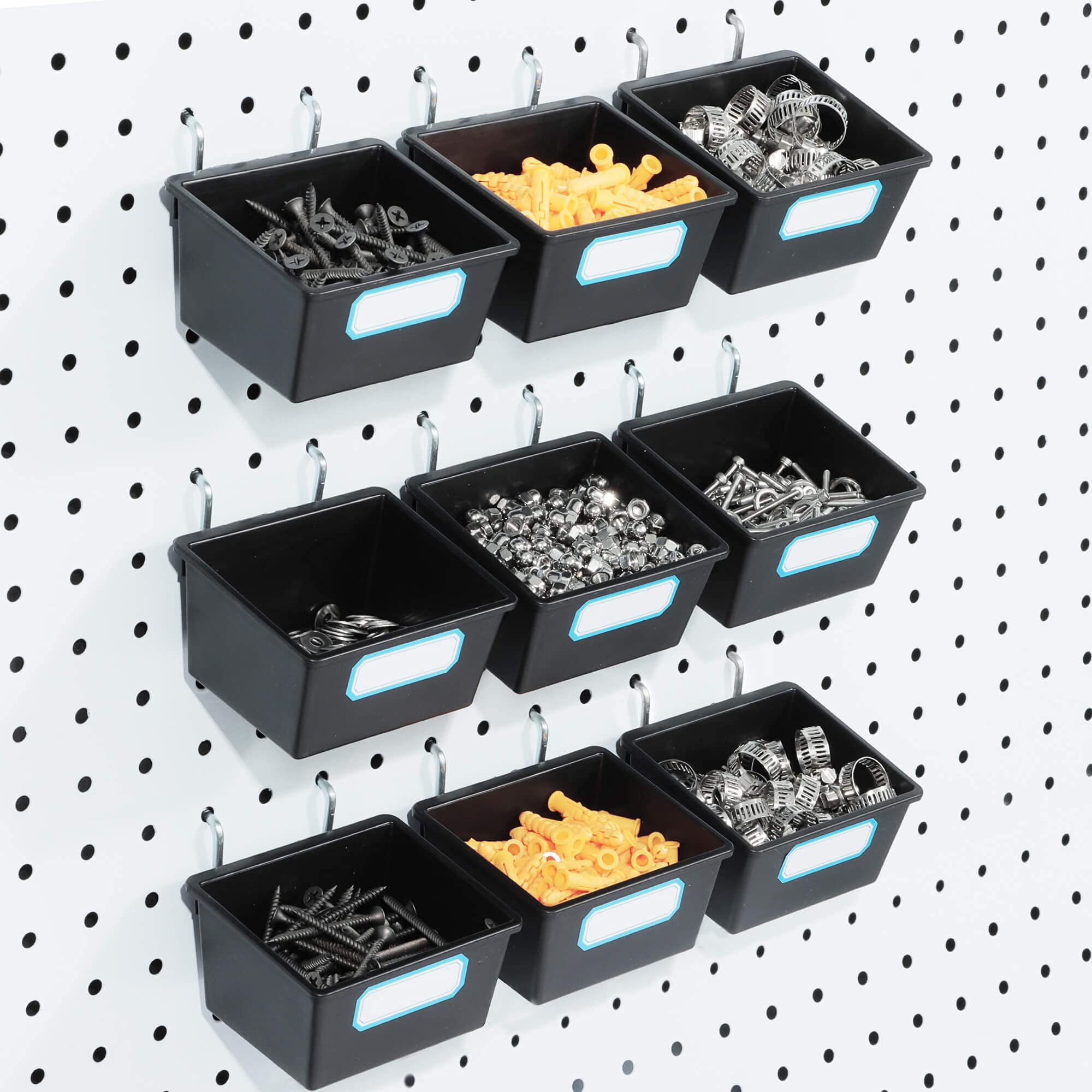 FRIMOONY 16 Pack Pegboard Bins with Hooks and Labels, for Organizing ...