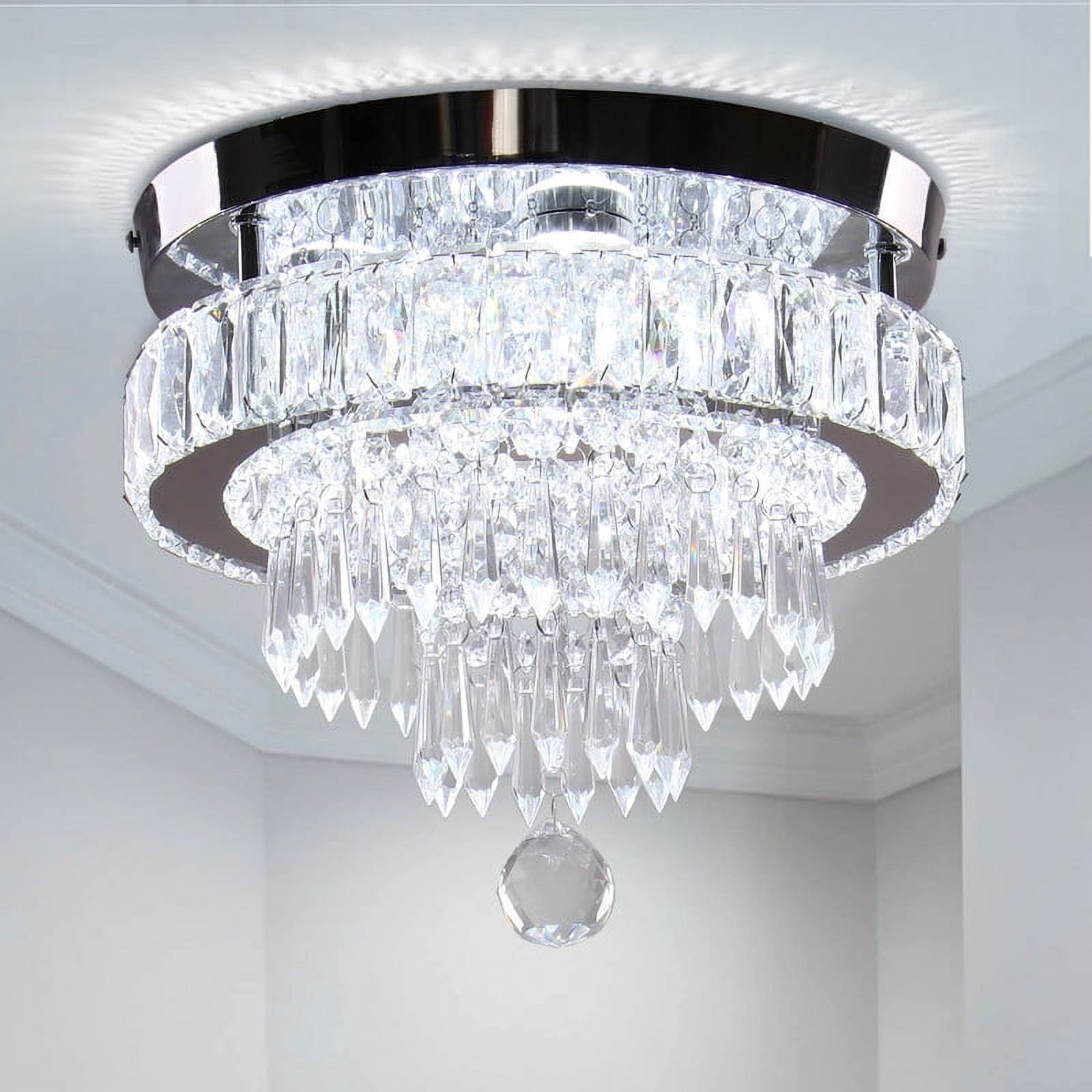 FRIXCHUR 11.8" LED Crystal Chandelier, Flush Mount Light for Bedrooms ...