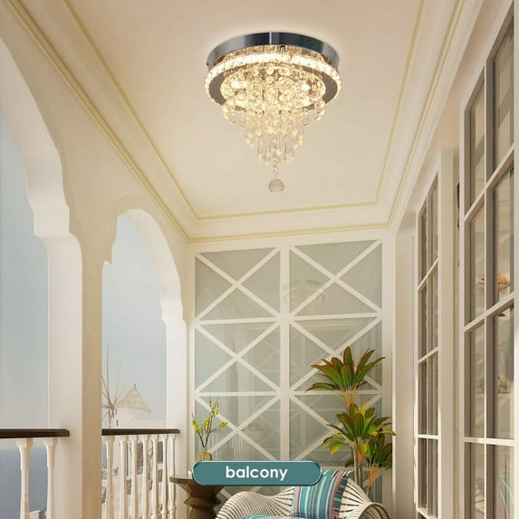 FRIXCHUR 11.8" Mini Crystal Chandelier, Modern LED Ceiling Light, Flush Mount for Bedroom ...