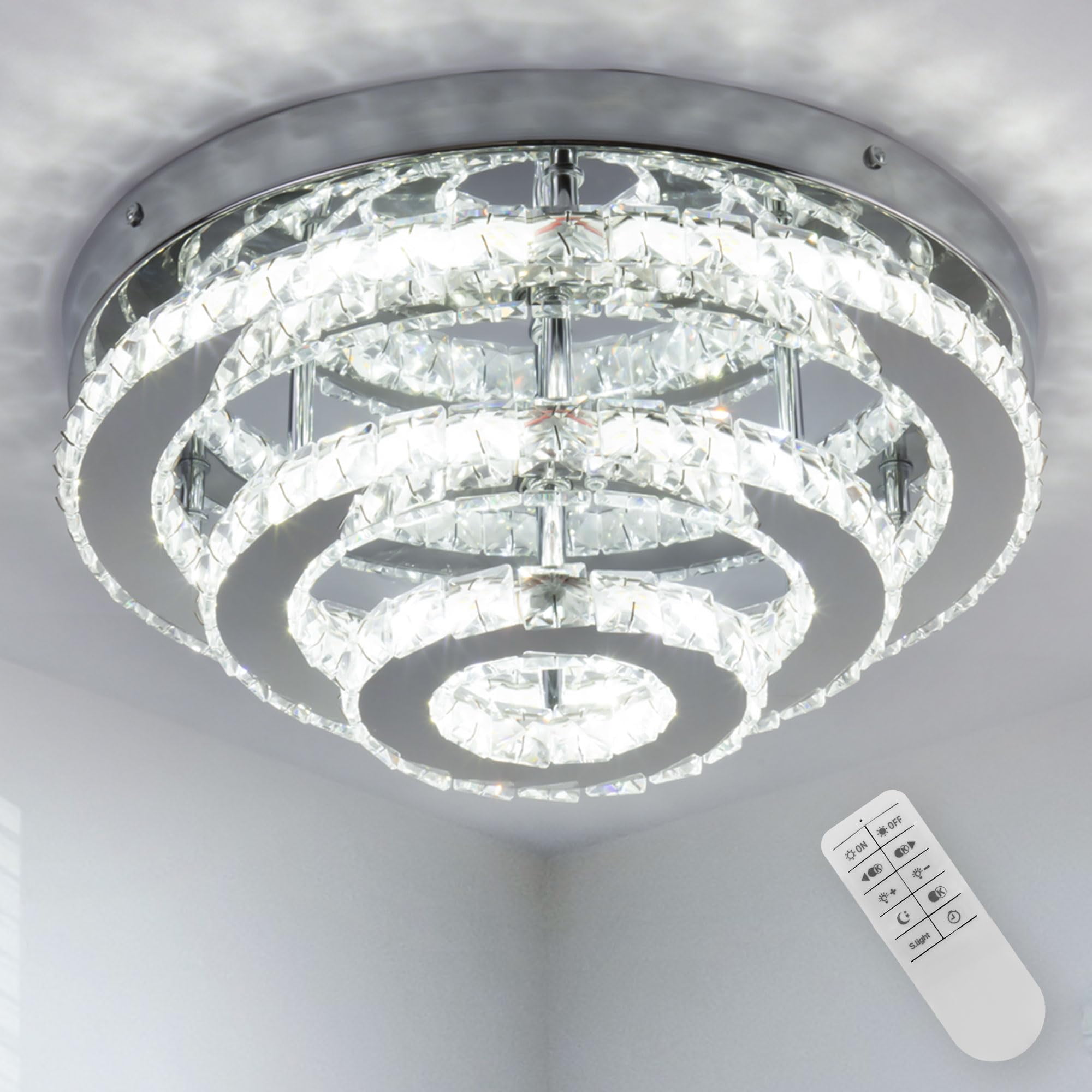 FRIXCHUR 13.8" Modern, Crystal Chandeliers, LED, Dimmable Bedroom ...