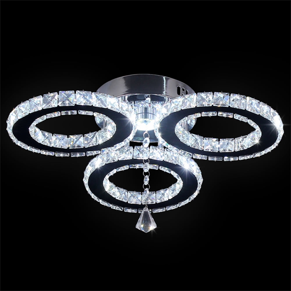 FRIXCHUR LED Crystal Ceiling Light, 3 Rings Chandelier for Bedroom ...