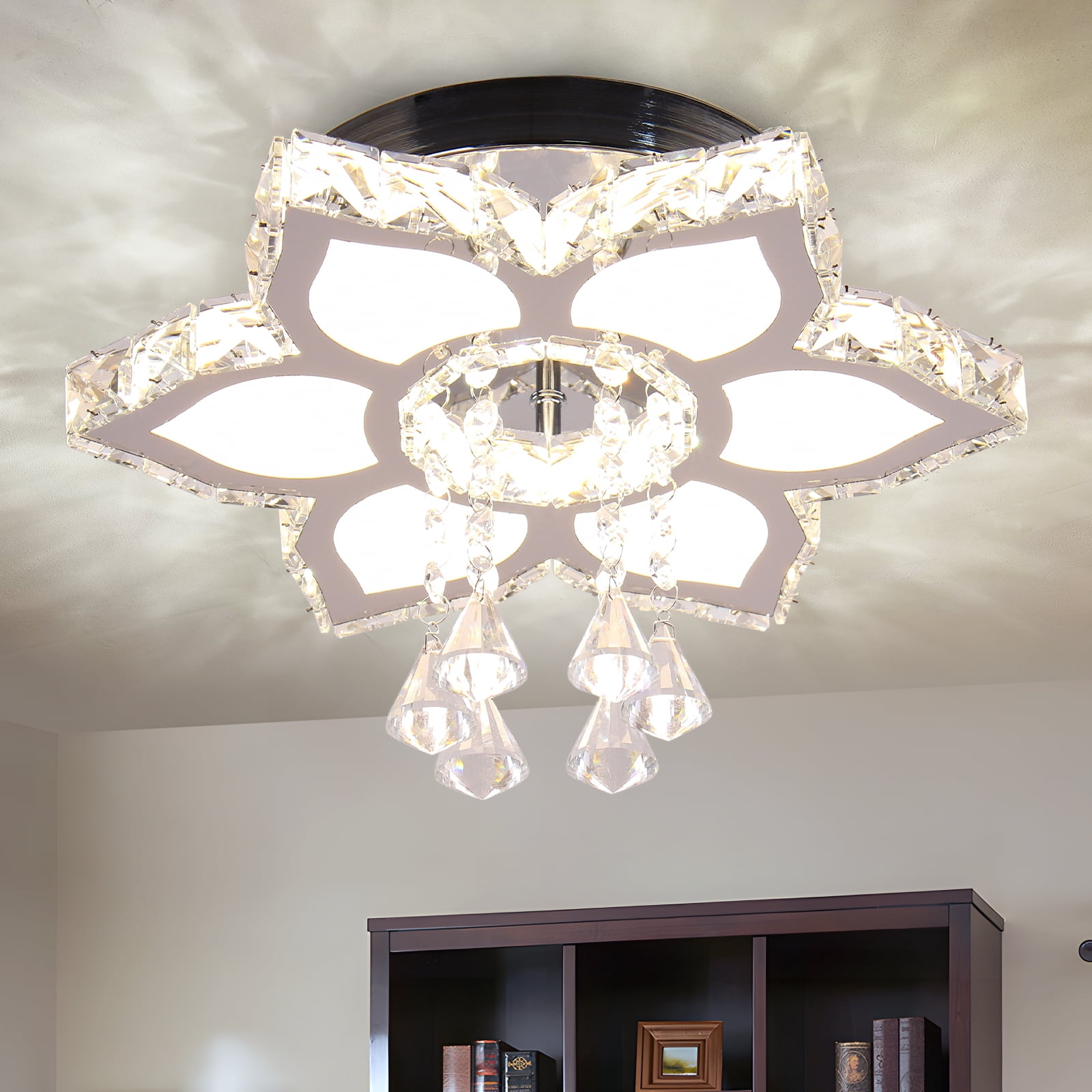 FRIXCHUR Crystal Chandelier Modern LED Flower Crystal Ceiling Light ...