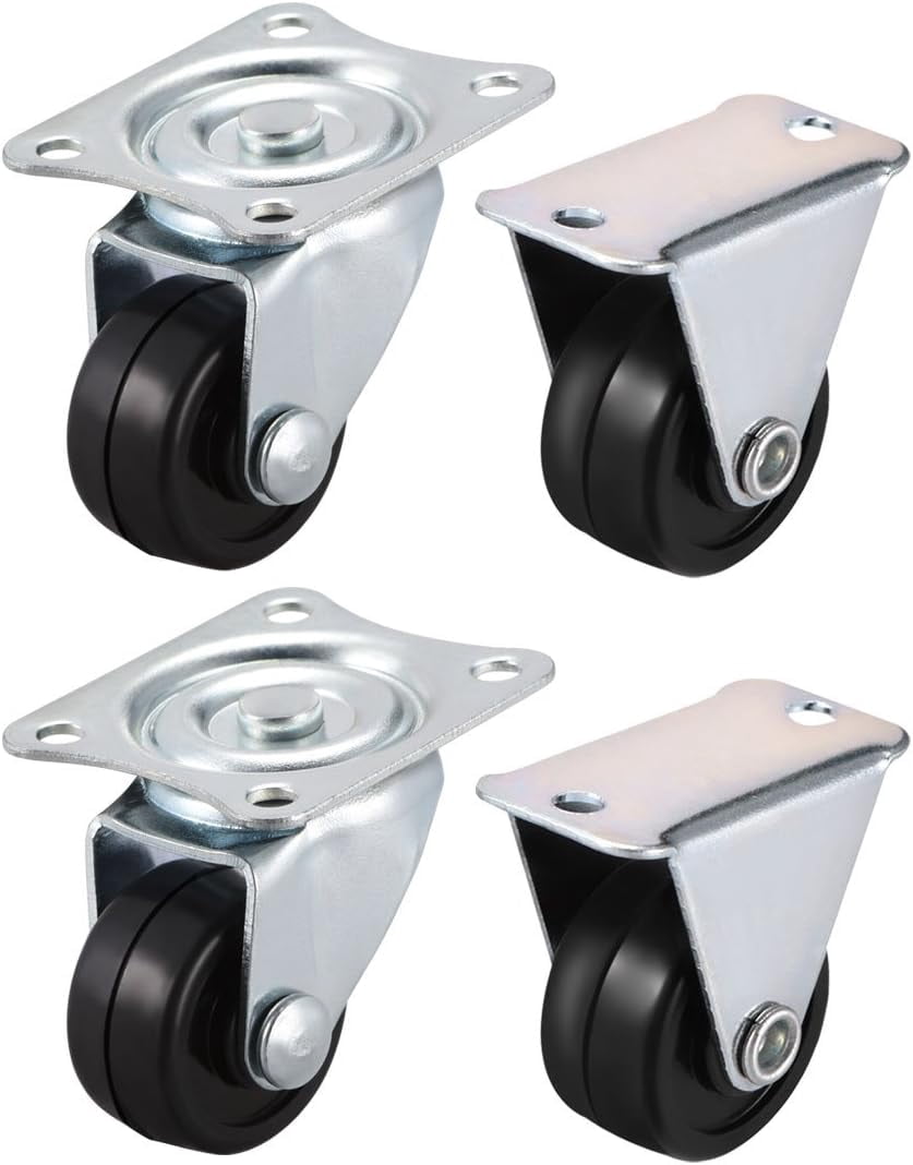 FRKSMD-1 Inch Casters Wheels Rubber Top Plate Mounted Swivel Fixed ...