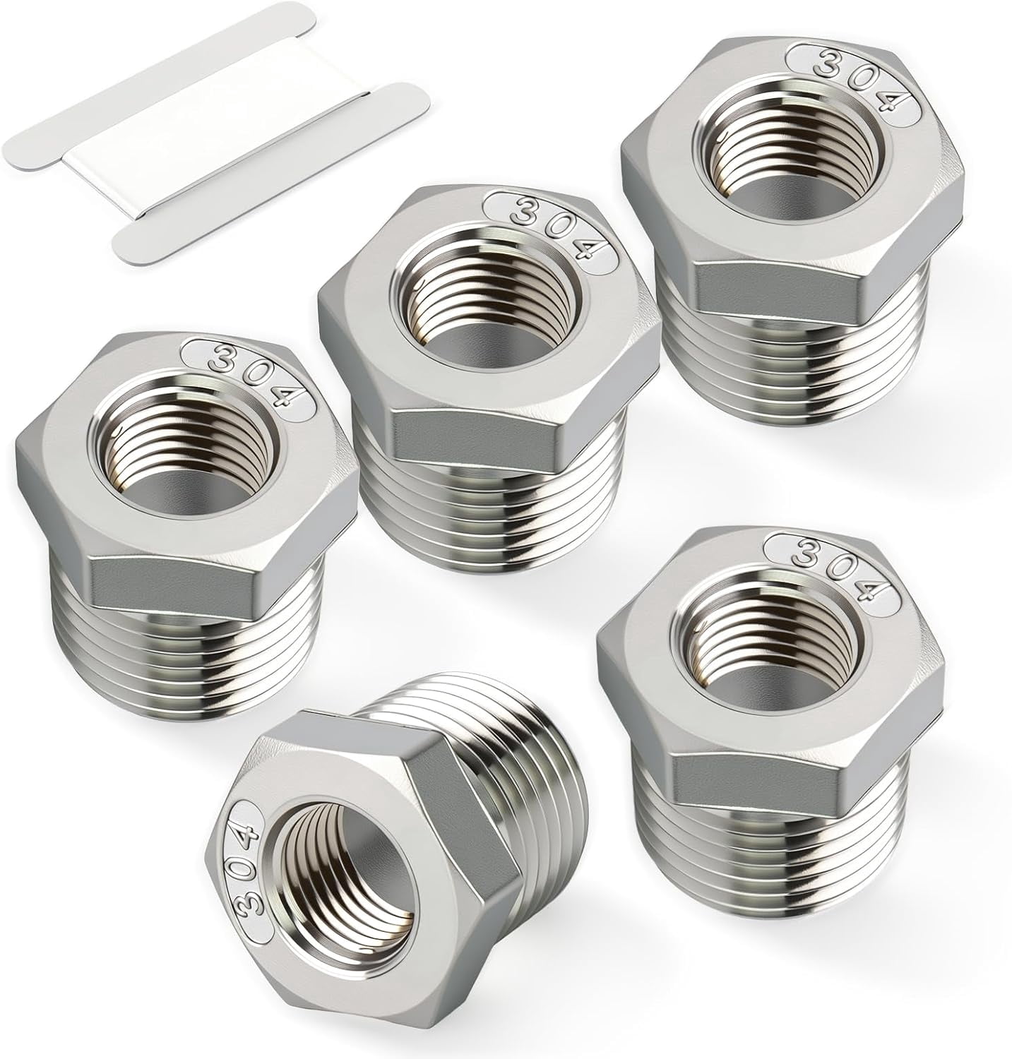 FRKSMD-5PCS 304 Stainless Steel Reducer Hex Bushing, 3/4" NPT Male x 3/ ...