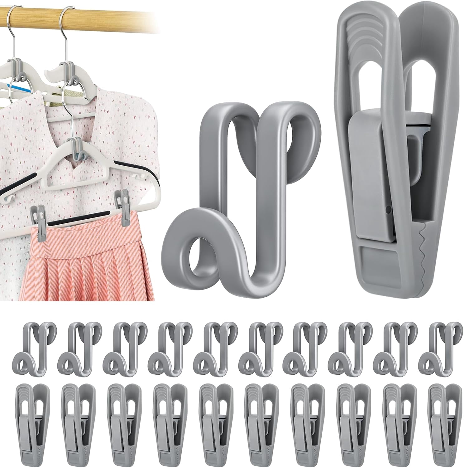FRKSMD-Gray 60pc Hanger Connector Hooks and 20pc Hanger Clips ...