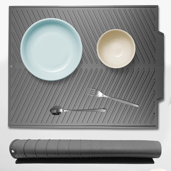 FRKSMD-Silicone Dish Drying Mat with Drain Lip, Non-Slip Draining Mat ...