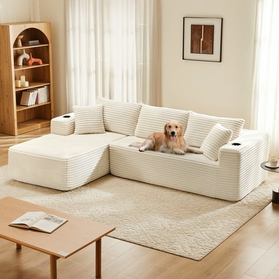 FRMALL 105" Modular L-Shaped Sectional Sofa with Cup Holders, Deep Seat ...