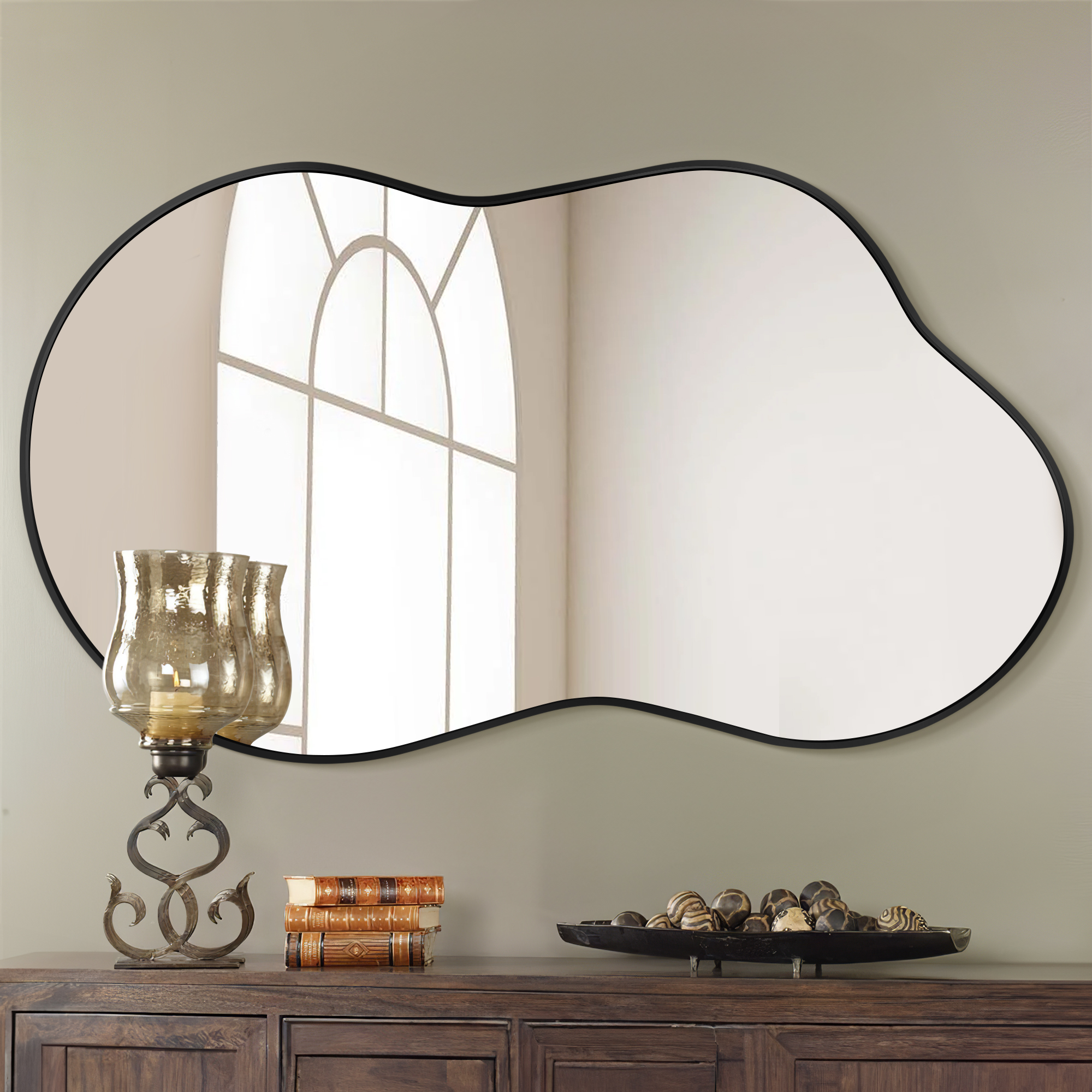 FRMALL 20"x36" Irregular Wall Mirror Black Mirror Cloud Shaped ...