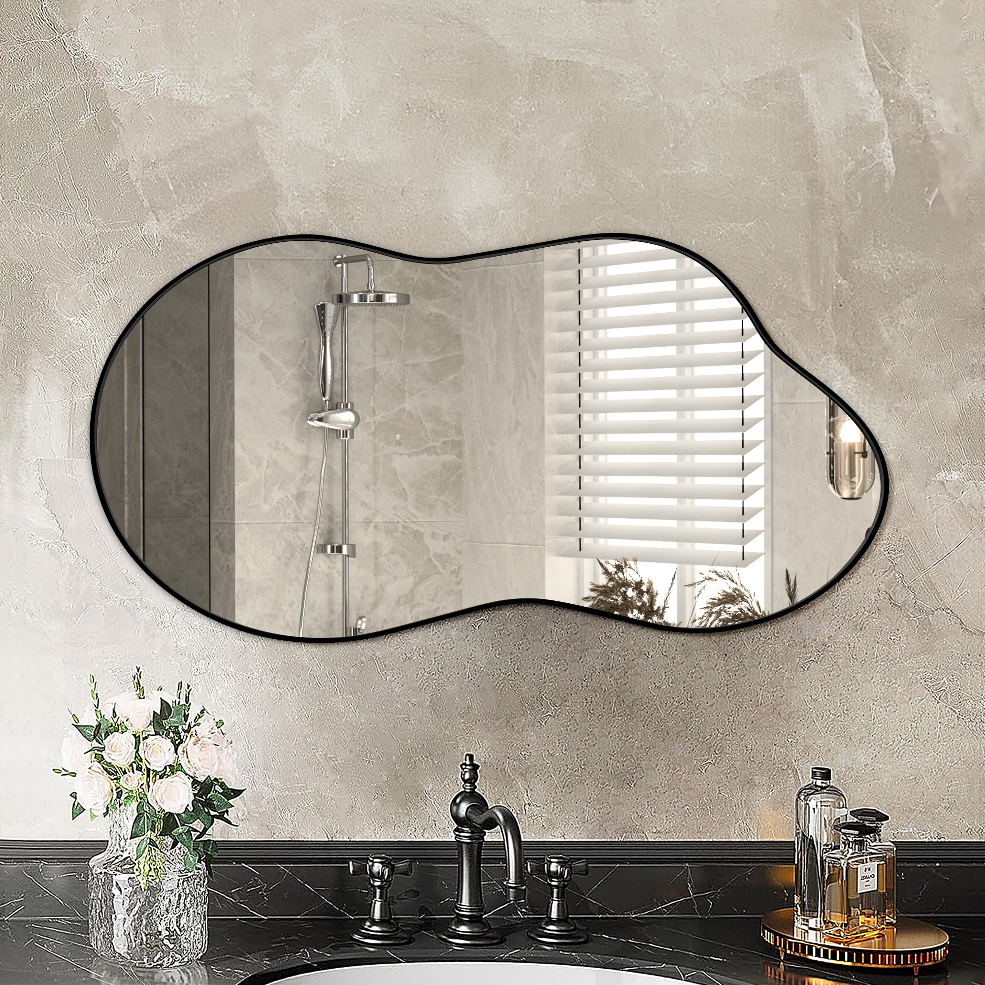 FRMALL 20"x36" Irregular Wall Mirror Black Mirror Cloud Shaped ...