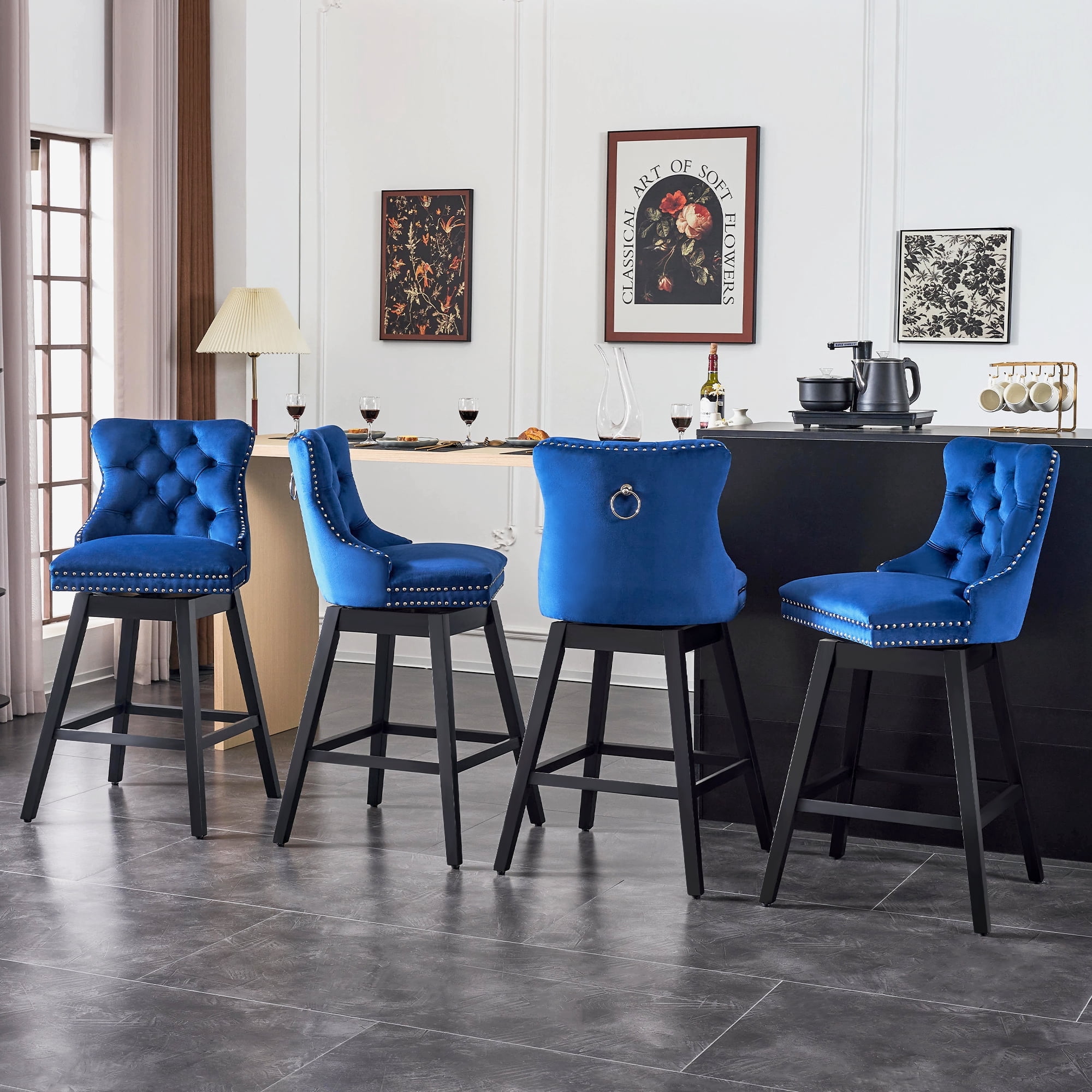 FRMALL 26" Swivel Bar Stools Counter Height Chairs Velvet Upholstered ...