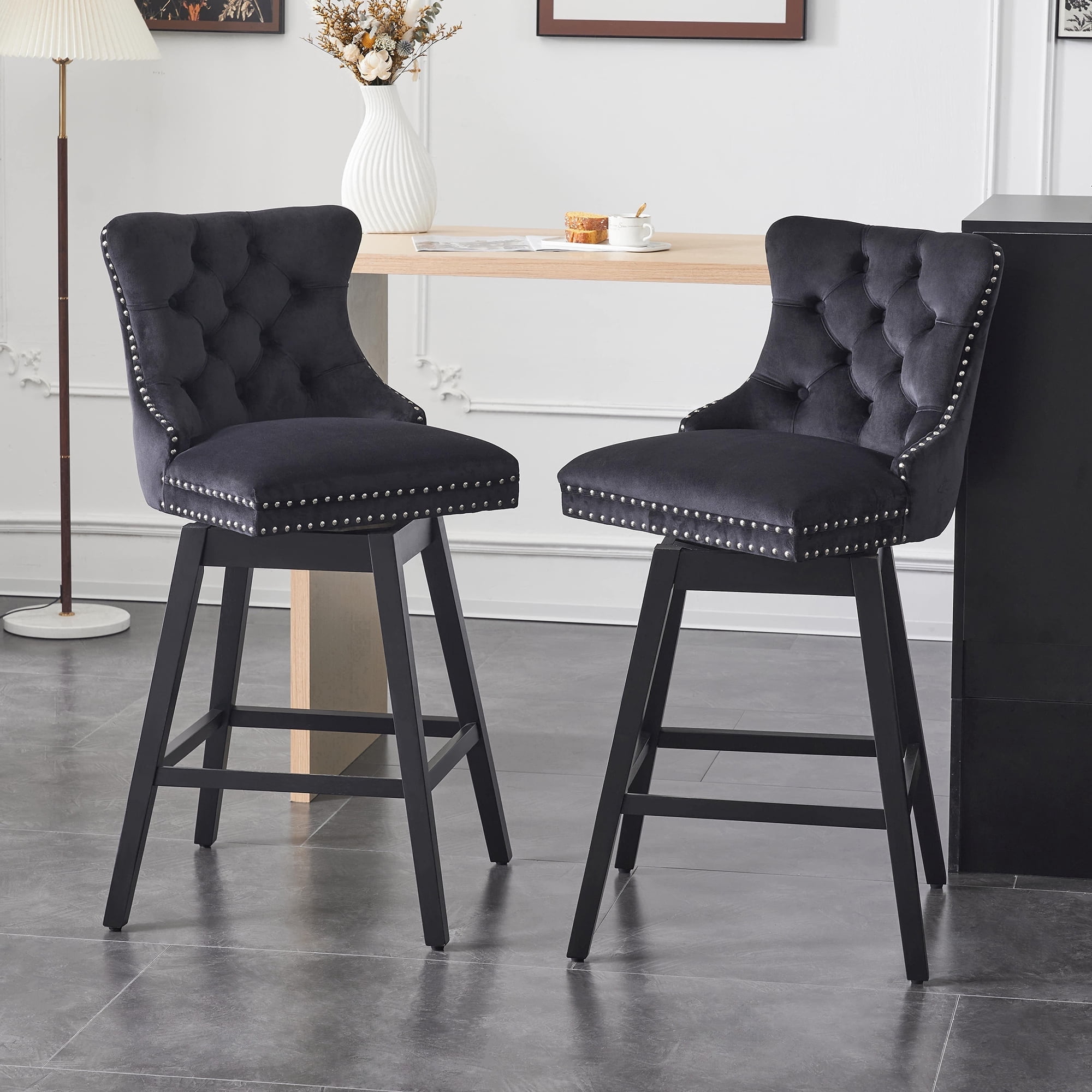 FRMALL 30" Swivel Bar Stools Set of 2 Velvet Bar Height Chairs ...
