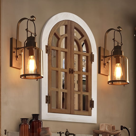 FRMALL Arched Mirror Window Mirrors for Wall Decor 24"x36" Wood Frame ...