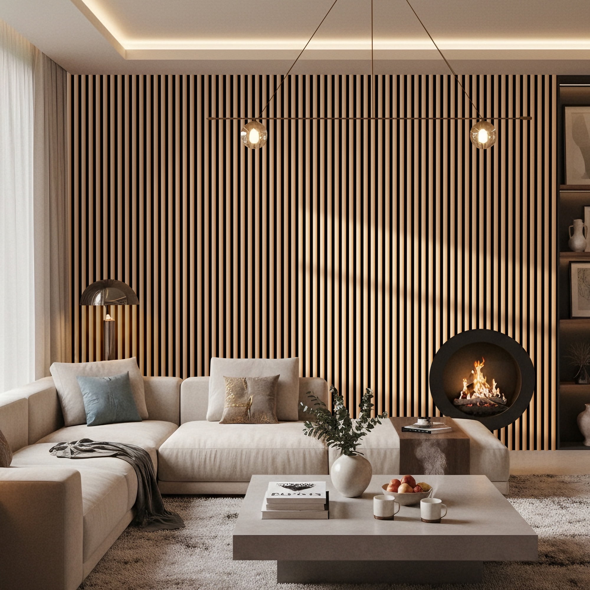 FRMALL Half-Round Acoustic Wood Slat Nall Panels, 4-Pack, 47" x 24 ...