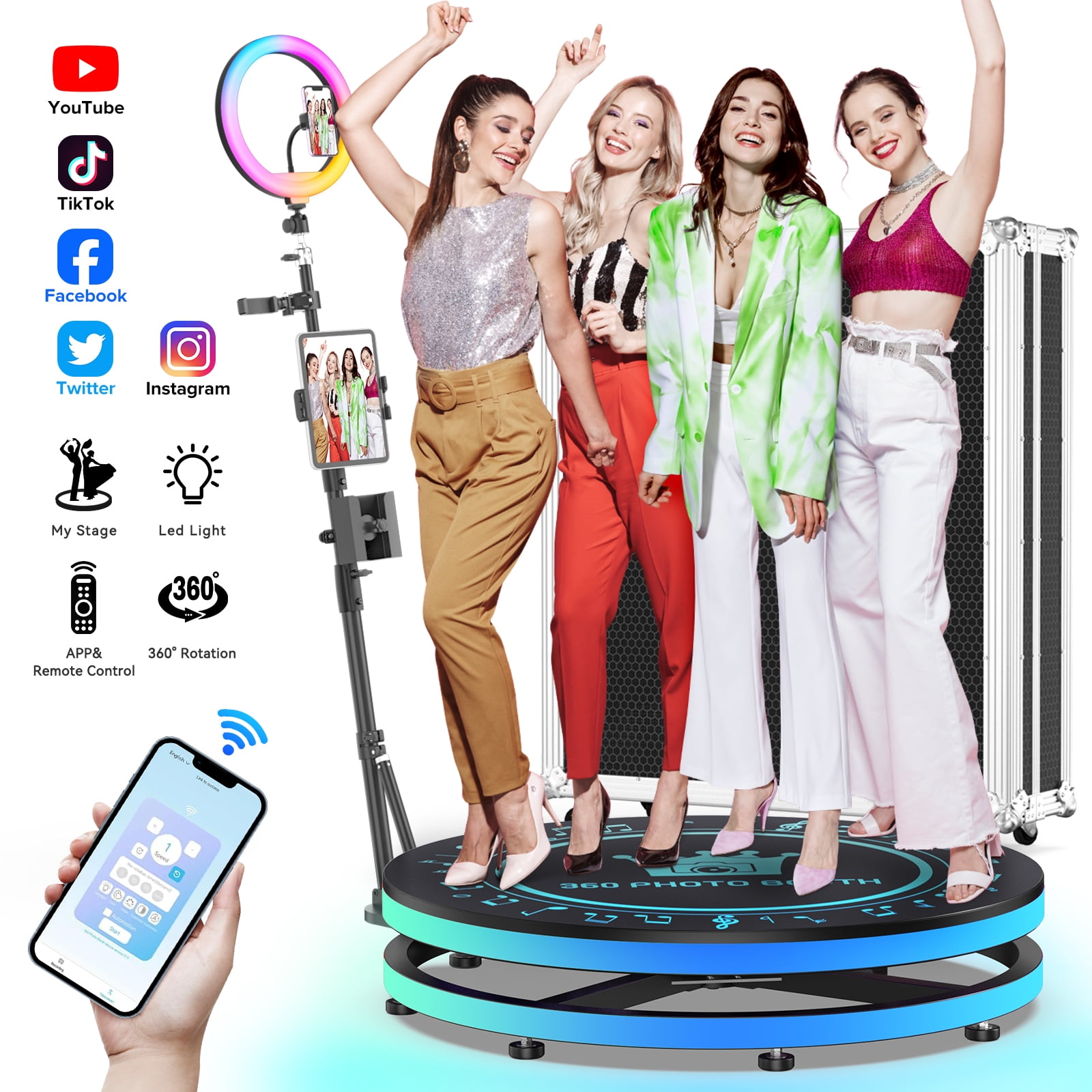 FROECTRY Upgrade 360 Photo Booth Dual-Light Box 39.4”/100CMPhotobooth ...