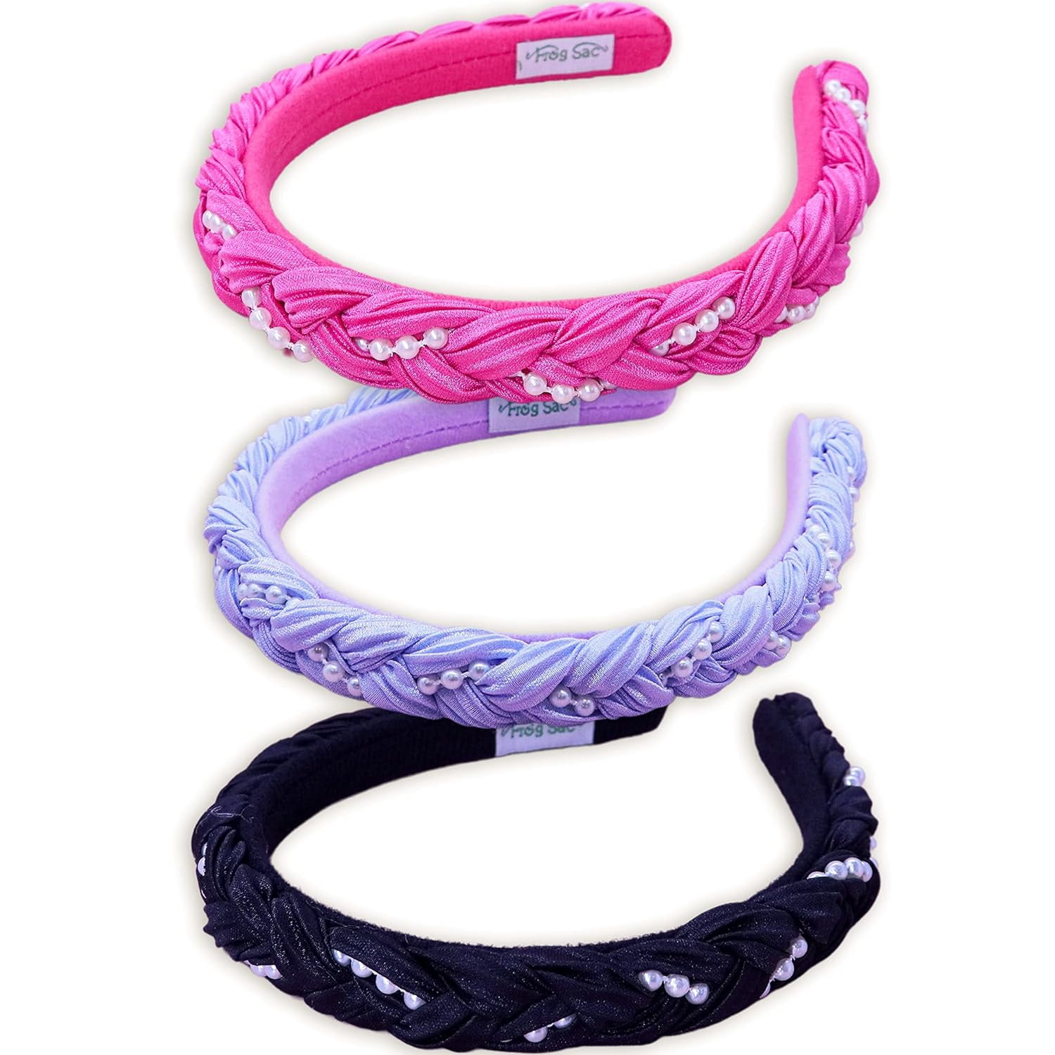 FROG SAC 3 Pearl Headbands for Girls, Satin Braided Head Bands for Kids ...