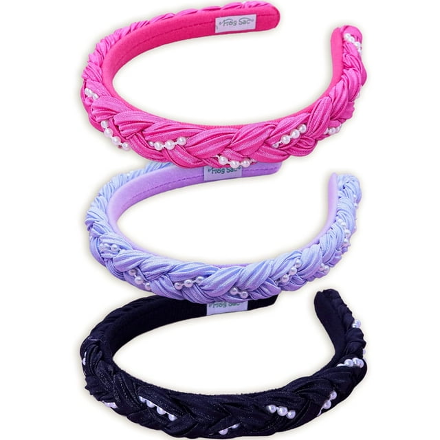 FROG SAC 3 Pearl Headbands for Girls, Satin Braided Head Bands for Kids ...