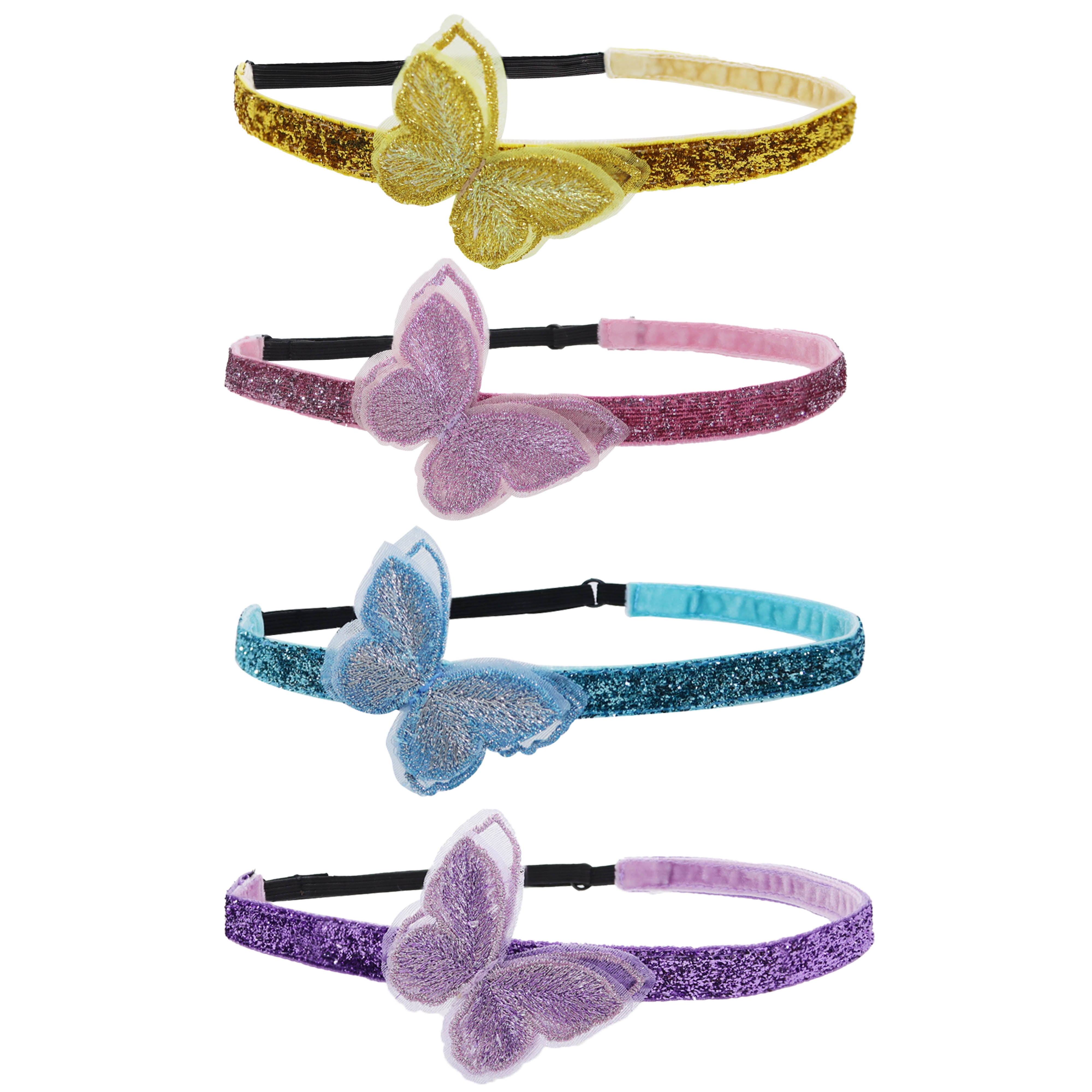 FROG SAC 4 Butterfly Headbands for Girls, Adjustable Non Slip Glitter ...