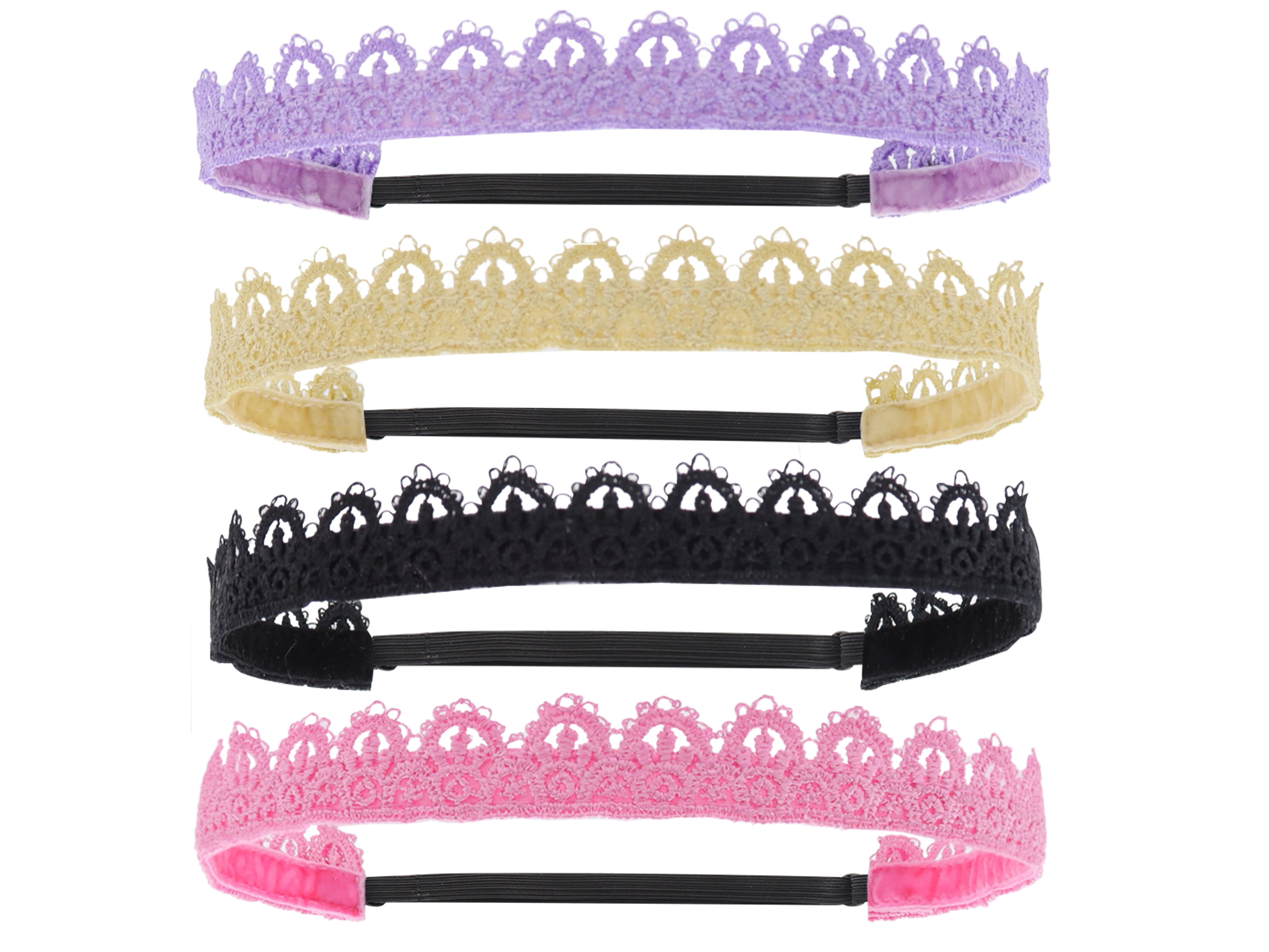 FROG SAC 4 Lace Headbands for Girls, Adjustable Non Slip Tiara Crown ...
