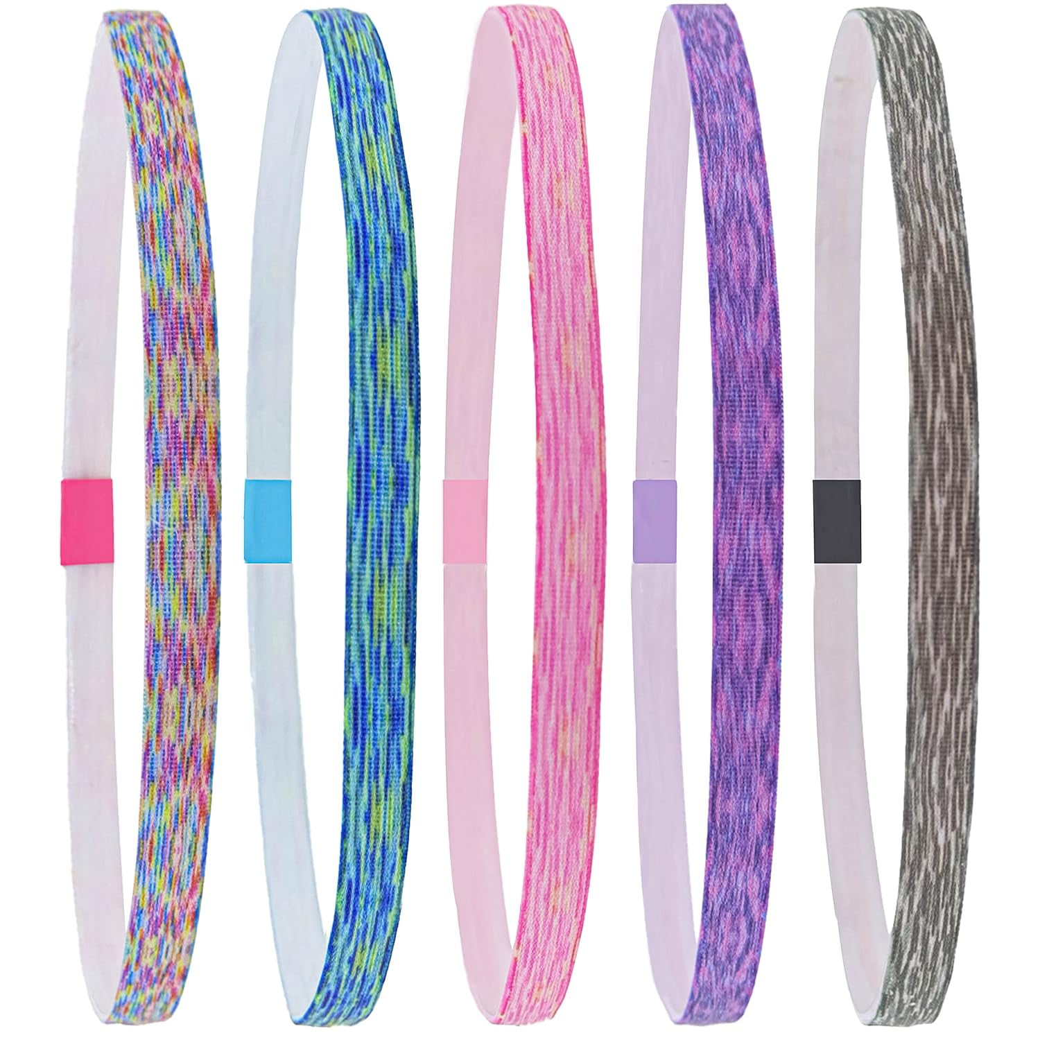 FROG SAC Non-Slip Sports Headbands for Girls, 5 Pack, Elastic Thin ...