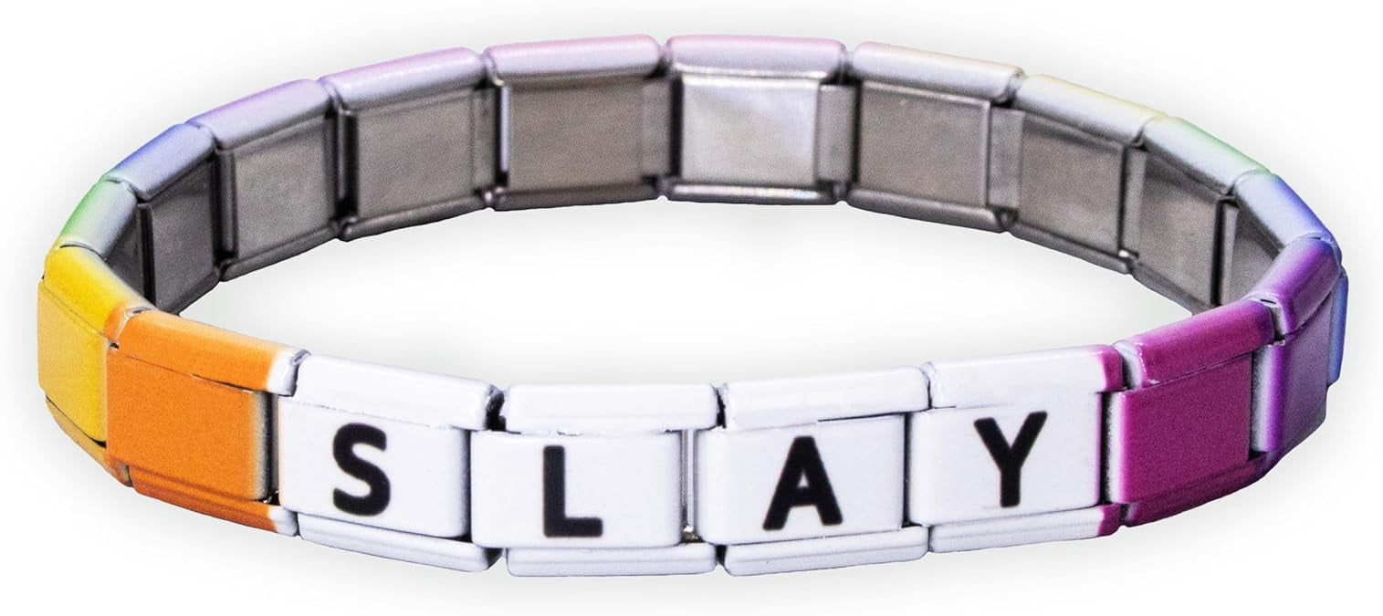 FROG SAC Italian Charm Word Bracelet for Girls, Stainless Steel Tile ...