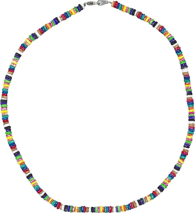 Puka Shell Necklace - Rainbow Surfer Choker with Seashell Disc Beads ...