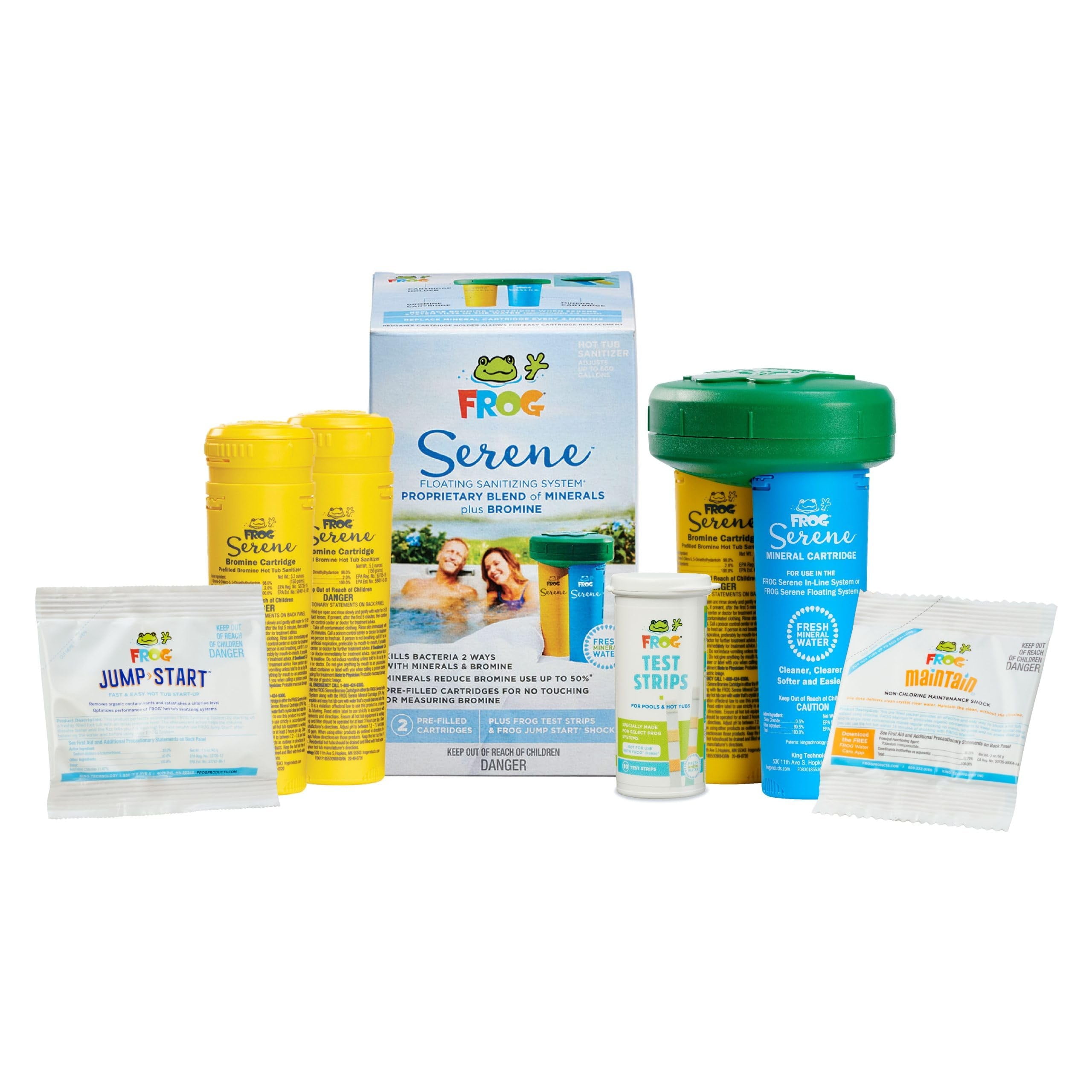 FROG Serene Floating Sanitizing System + 2 Bromine Cartridges + 1 FROG Maintain Non-Chlorine ...