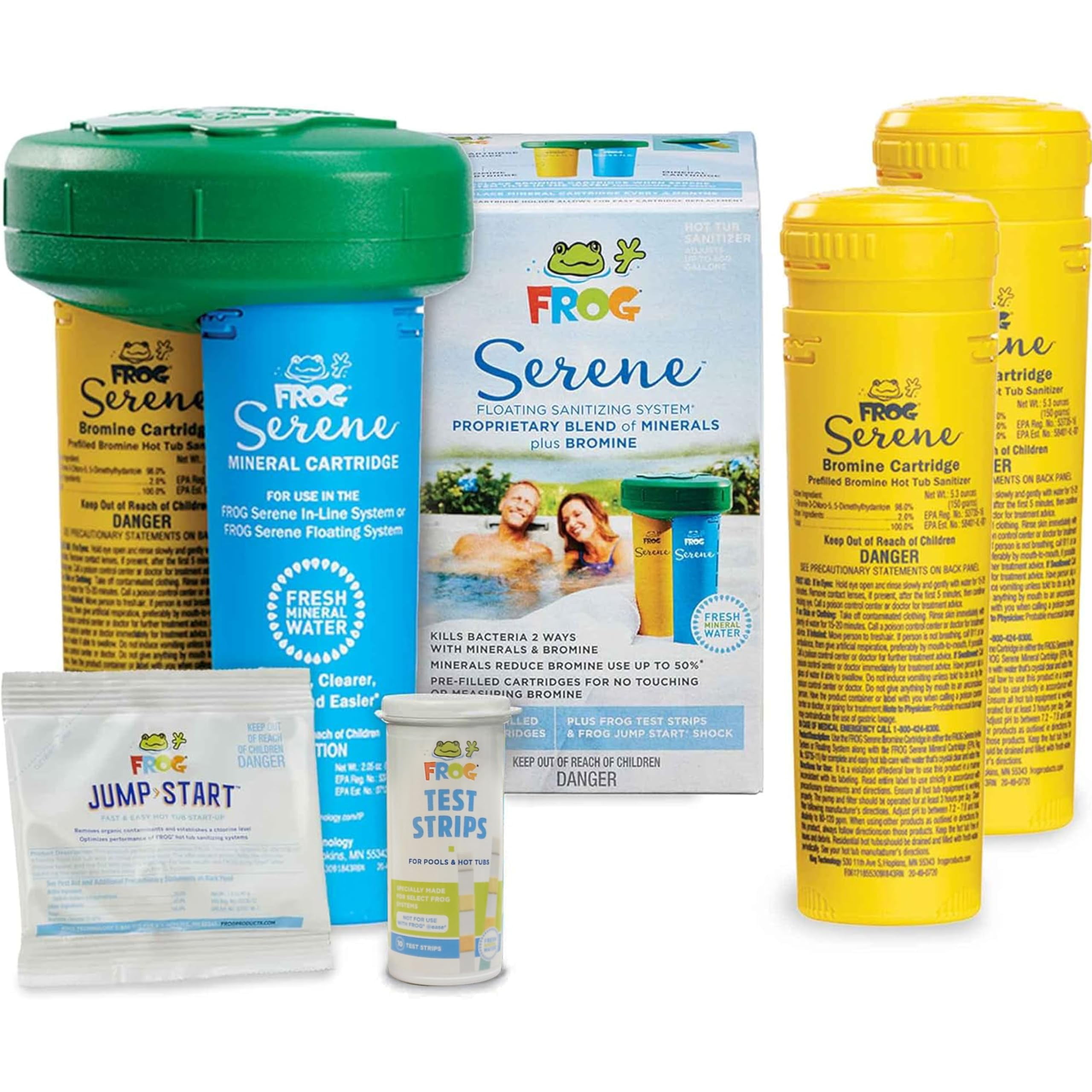 FROG Serene Floating Sanitizing System + 2 Bromine Cartridges for Hot Tubs, Quick and Easy Hot ...