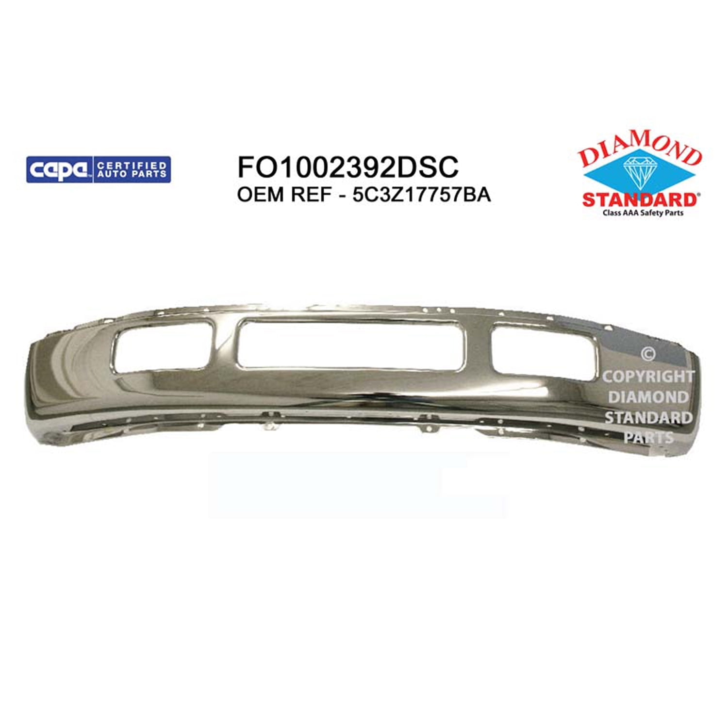 FRONT BUMPER FACE BAR; CHROME; WITHOUT FENDER FLARE HOLES; MADE OF ...