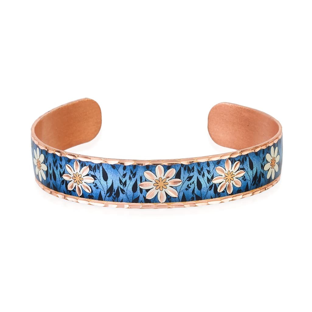 FRONT LINE JEWELRY Flower Bracelet, Open Cuff Daisy Design with Black ...