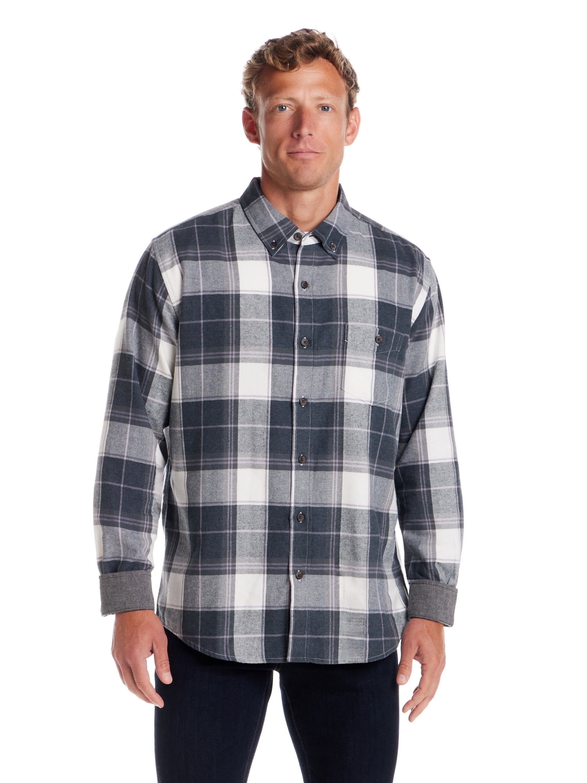 Frontier Threads Men's Long Sleeve Button Down Traditional Plaid Flannel - Walmart.com