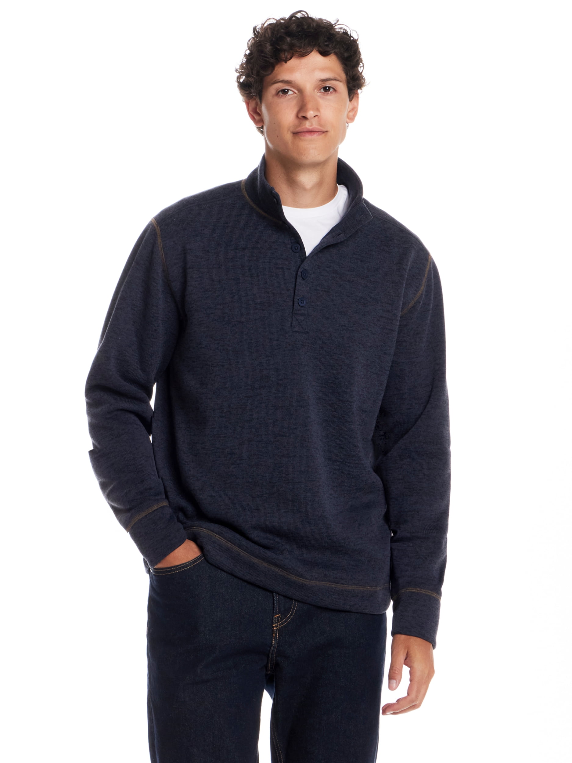 Frontier Threads Men's Long Sleeve Button Mock Neck Sweaterfleece ...