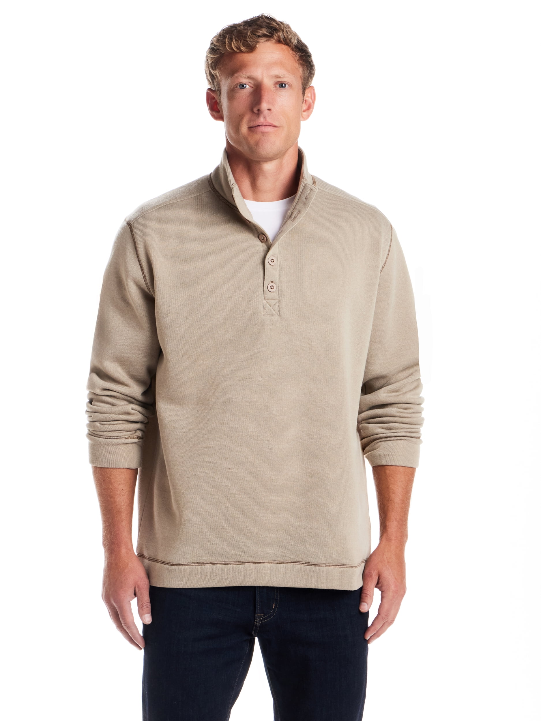 Frontier Threads Men's Long Sleeve Button Mock Neck Sweaterfleece ...