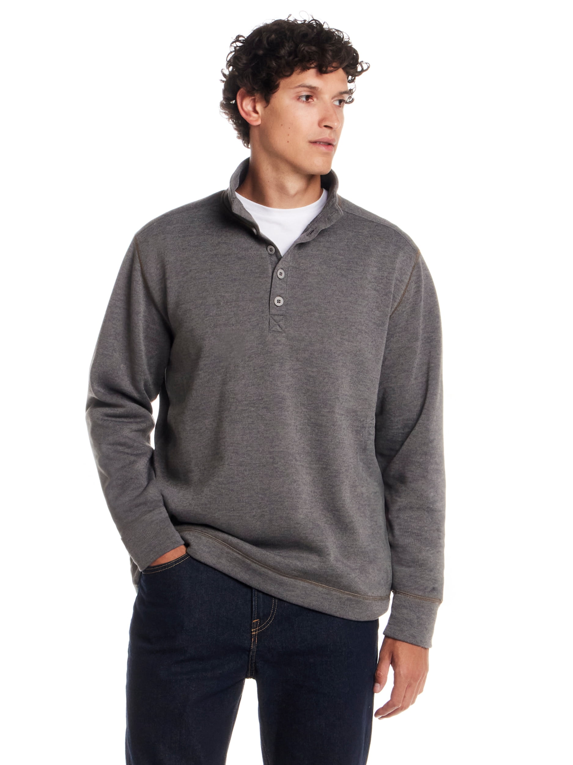 Frontier Threads Men's Long Sleeve Button Mock Neck Sweaterfleece ...