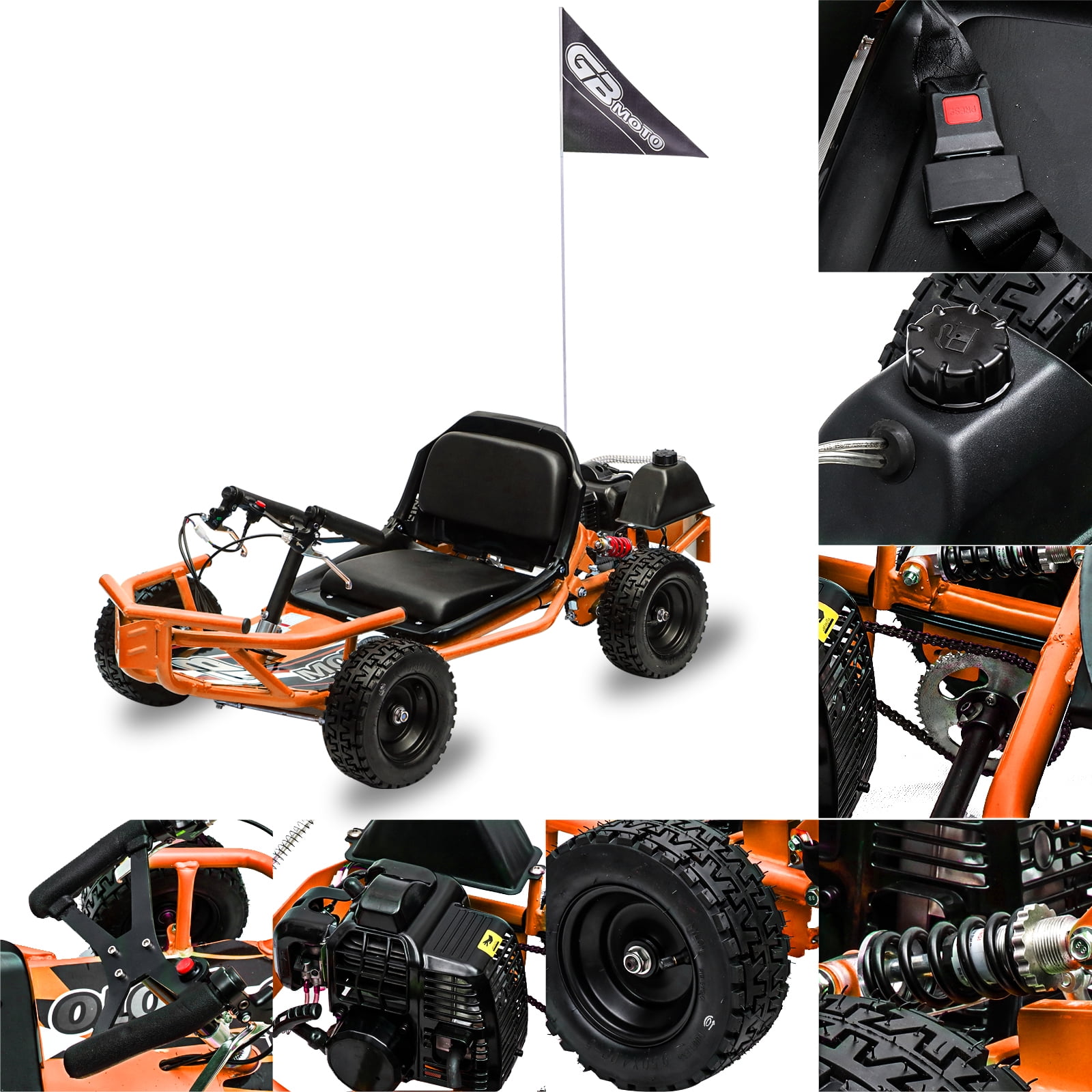 FRP 2021 51CC, 2-Stroke (Air-Cooled) Go Kart, Support Up to 175 lbs ...