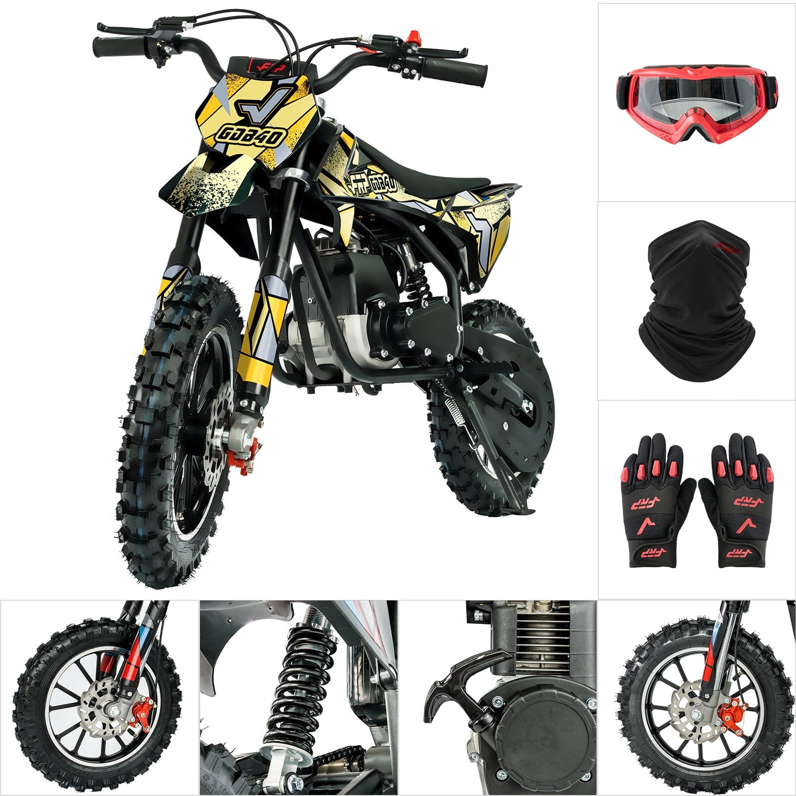 FRP Ogemaw 40cc 4-Stroke Gas Powered Kids Dirt Bike with Safety Kill Switch for young rides ...