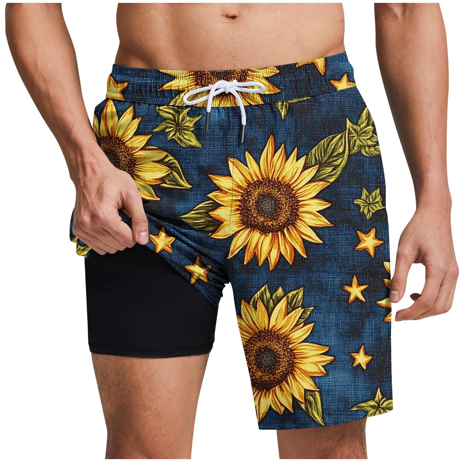 FRSASU 2 in 1 Men's Swim Trunks 9" with Zipper Pockets Bathing Suit ...