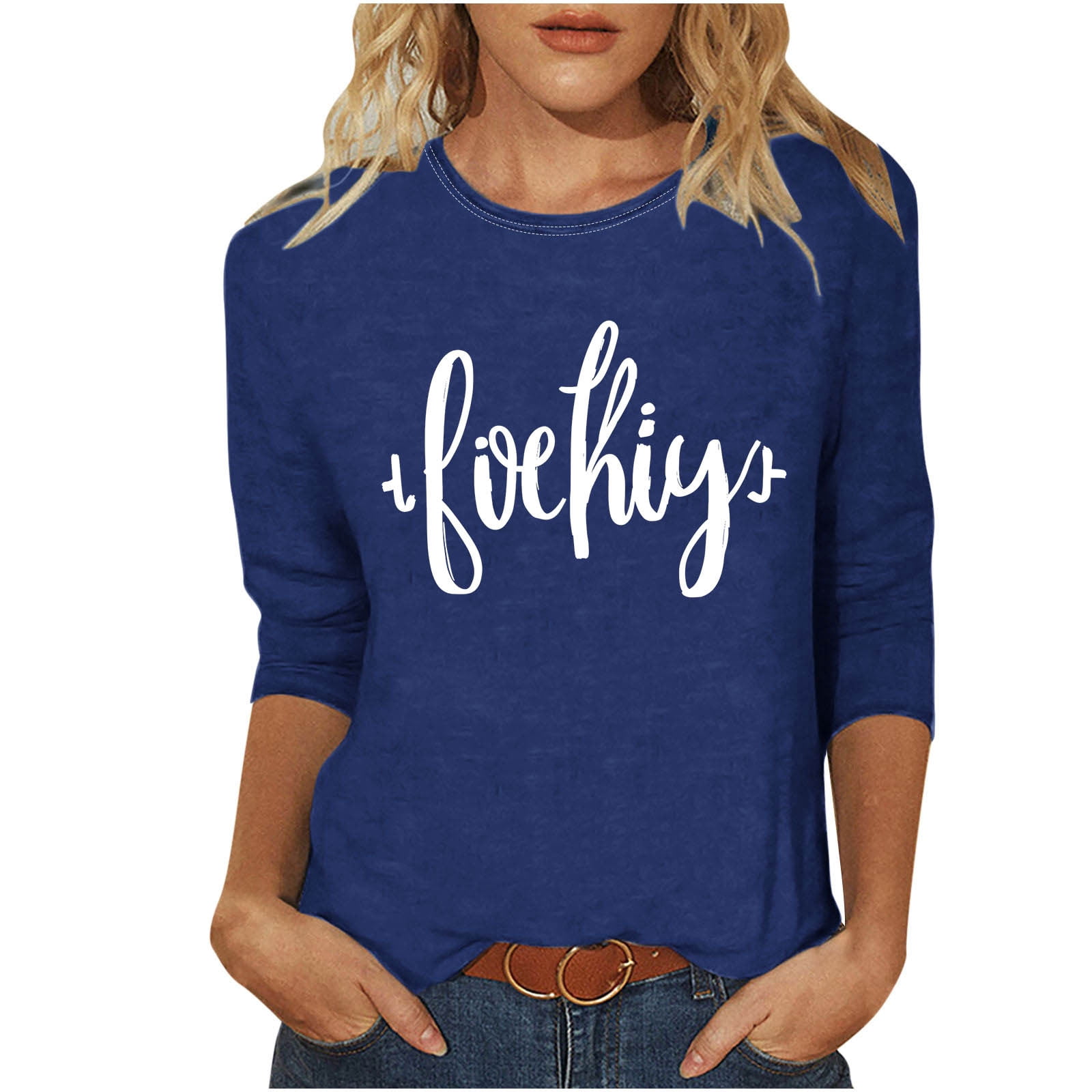 FRSASU 3/4 Length Sleeve Womens Tops Casual Letter Printed Loose Fit ...