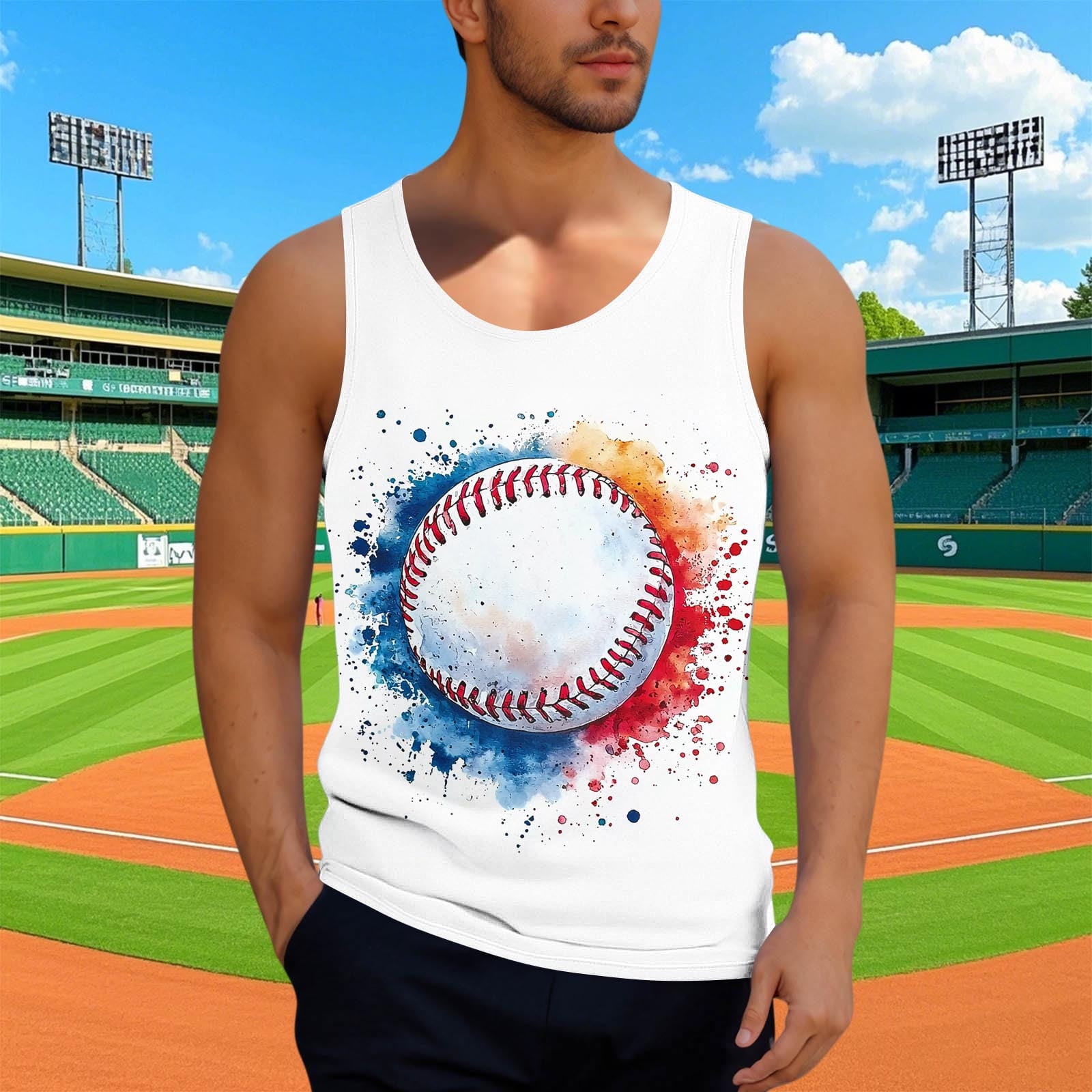 FRSASU Baseball Crew Neck Tank Men Print Baseball Tanks Cute Workout ...