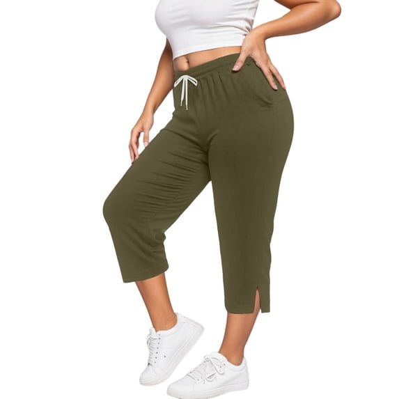 FRSASU Capris Pants for Women Casual Summer Spring Side Slit Loose Fit ...