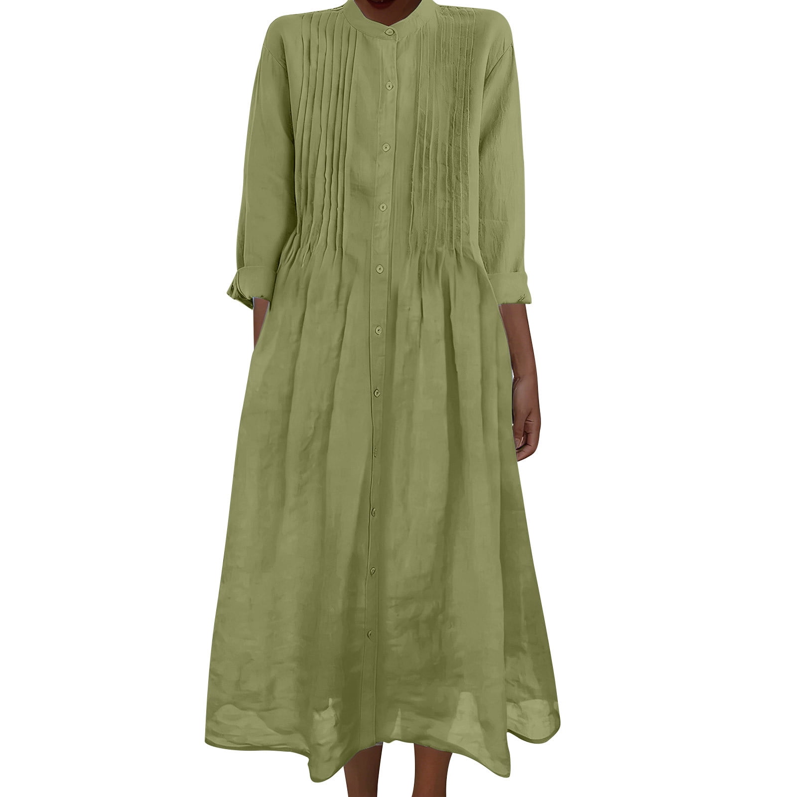 FRSASU Cotton Linen Dresses for Women Summer Casual Loose Long Sleeve ...