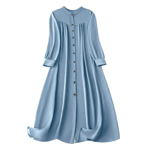 FRSASU Dresses for Women Long Sleeve V Neck Button Down Ruffled Flowy ...