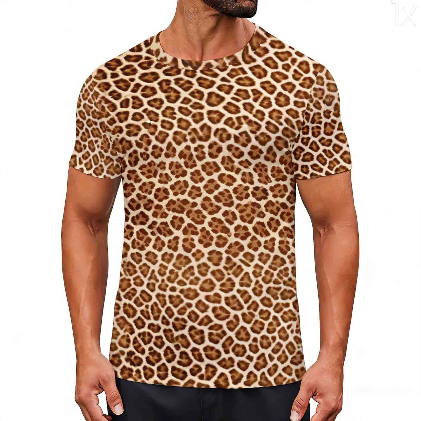 FRSASU Fashion Printed Leopard Pattern T-shirt for Men Round Neck Short ...
