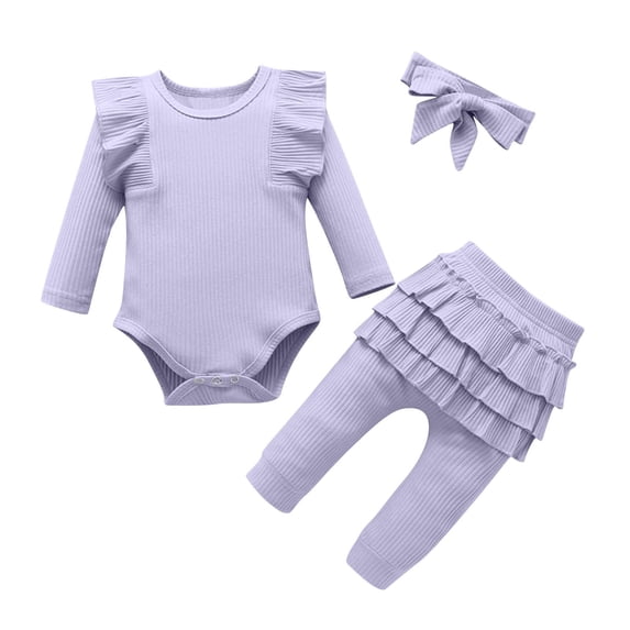 FRSASU Girl's 3Pc Set Cute Crew Neck Ruffle Short Sleeve Romper and ...
